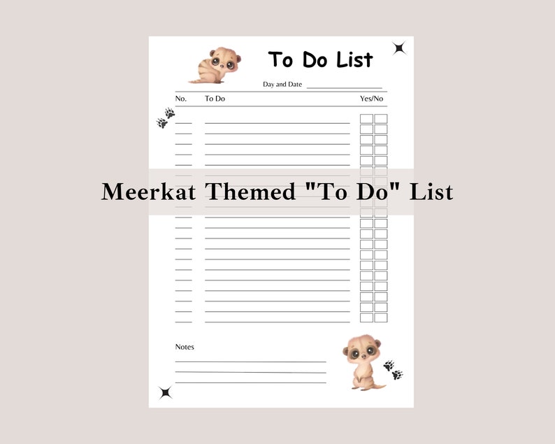 Printable to Do List Planner, Cute Meerkat Themed to Do List, Meerkat ...