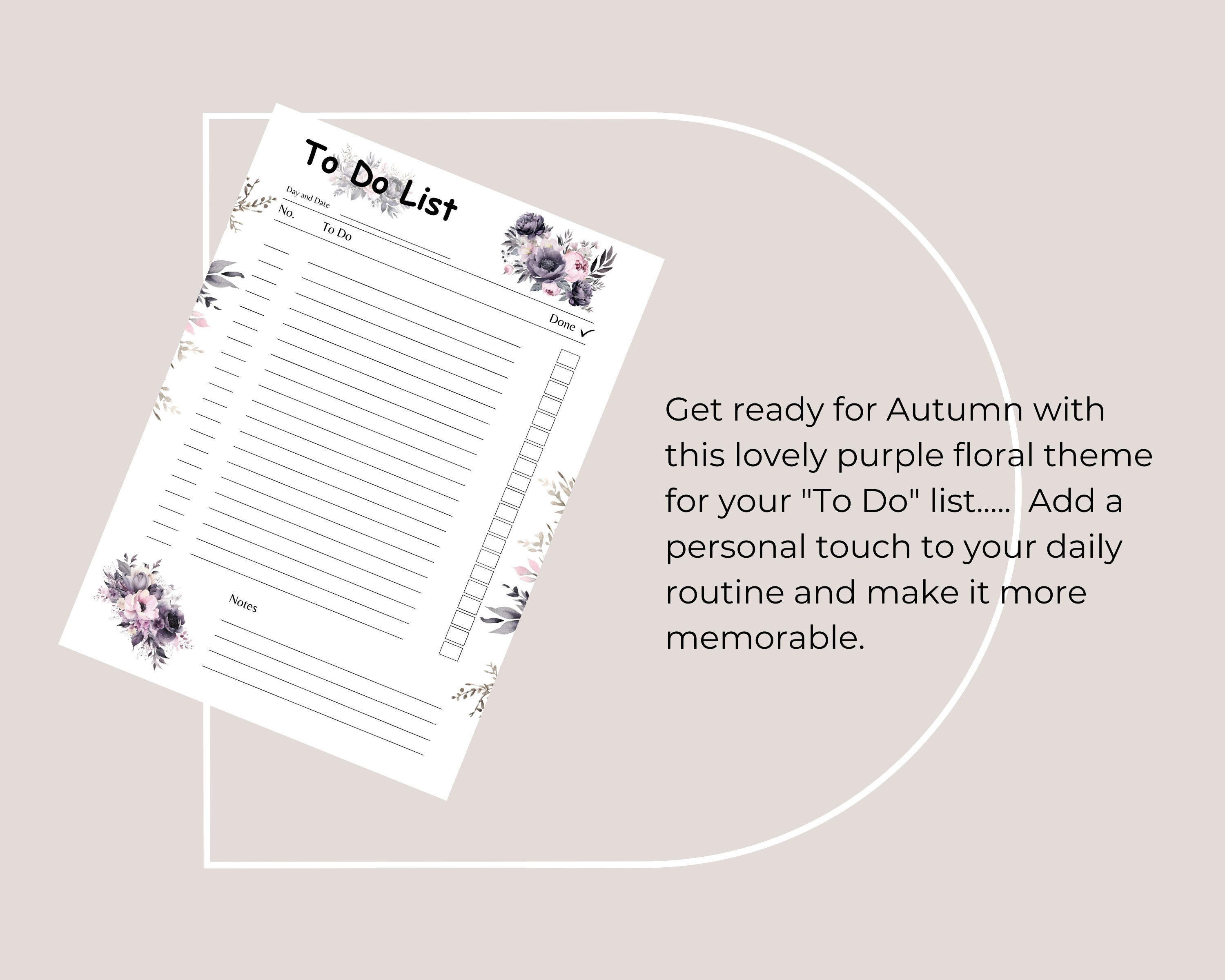 Purple Floral Themed to Do List, Floral Themed Daily Planner, Purple ...