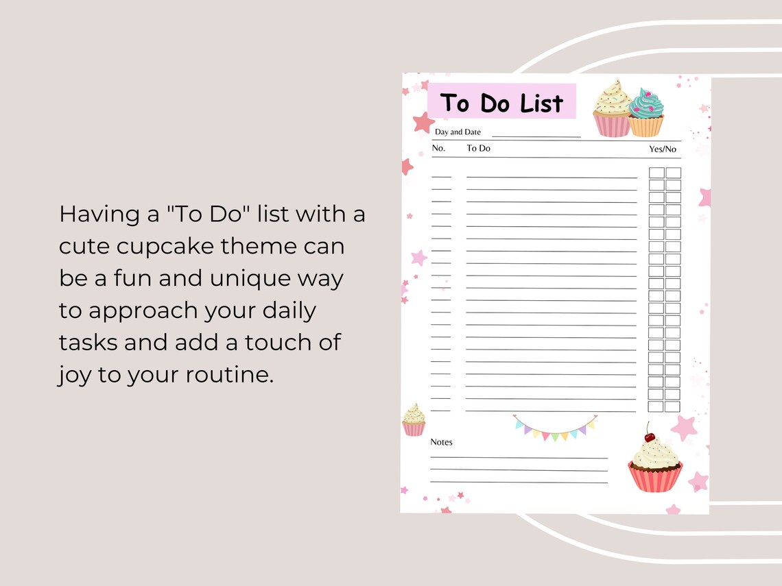 Cupcake Themed to Do List, Cupcake Themed Daily Planner, Cupcake Themed ...