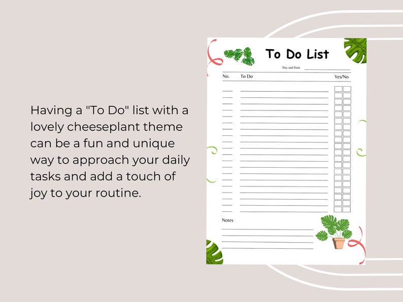 Cute Themed to Do List Printable, Cheeseplant Themed Stationery ...