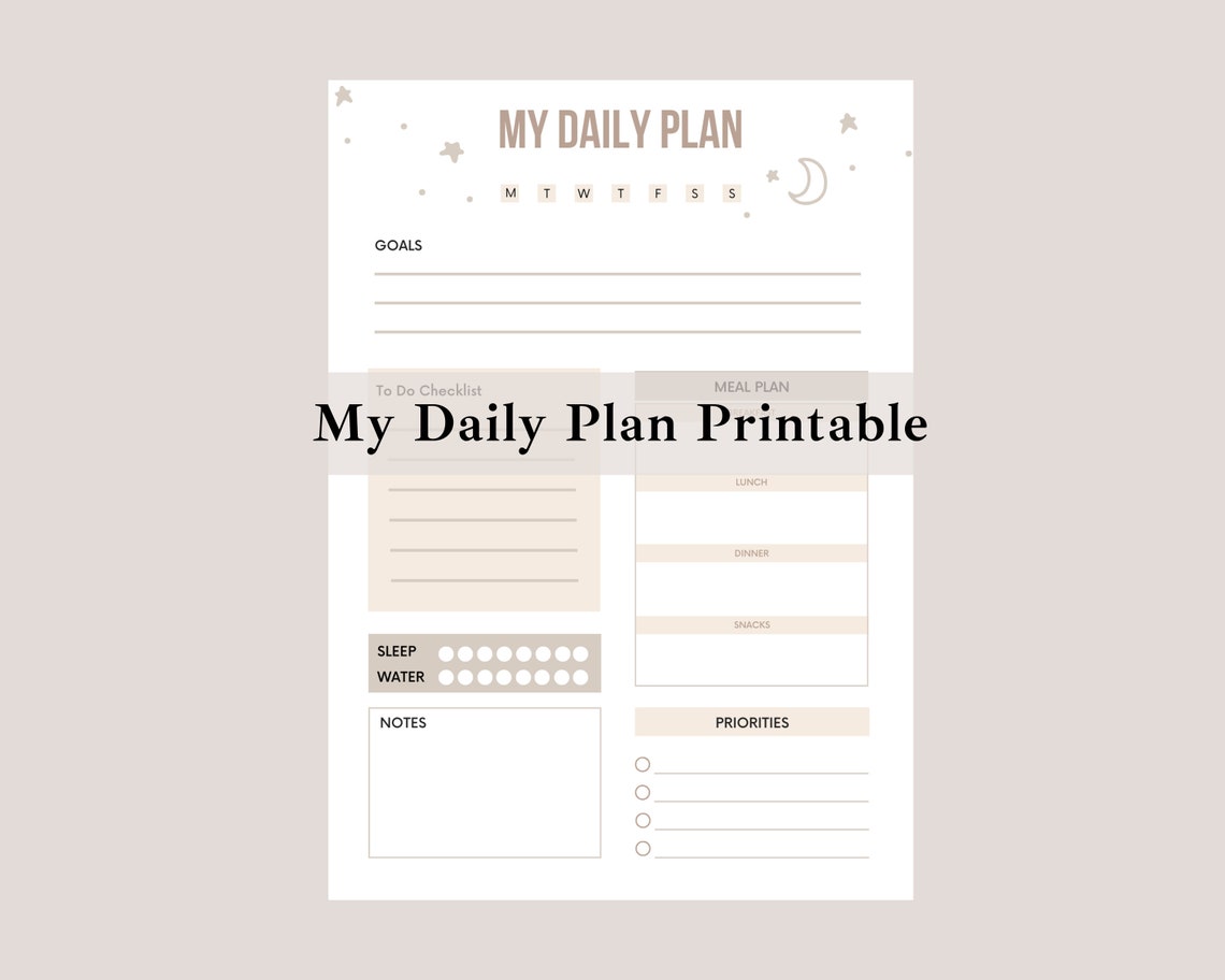 My Daily Plan, My Daily Productivity Plan, Printable Daily Goal Page ...