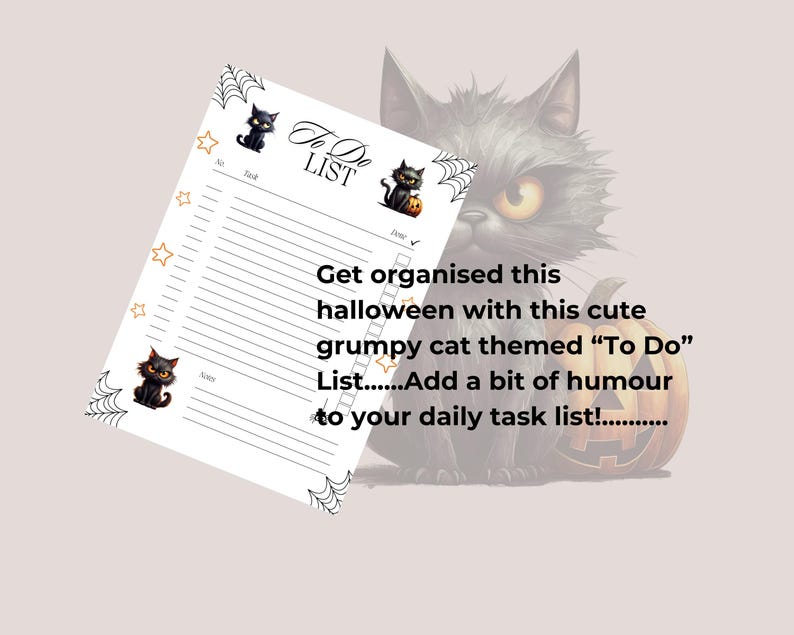 Grumpy Halloween Cat Themed to Do List, Halloween Themed Printable ...