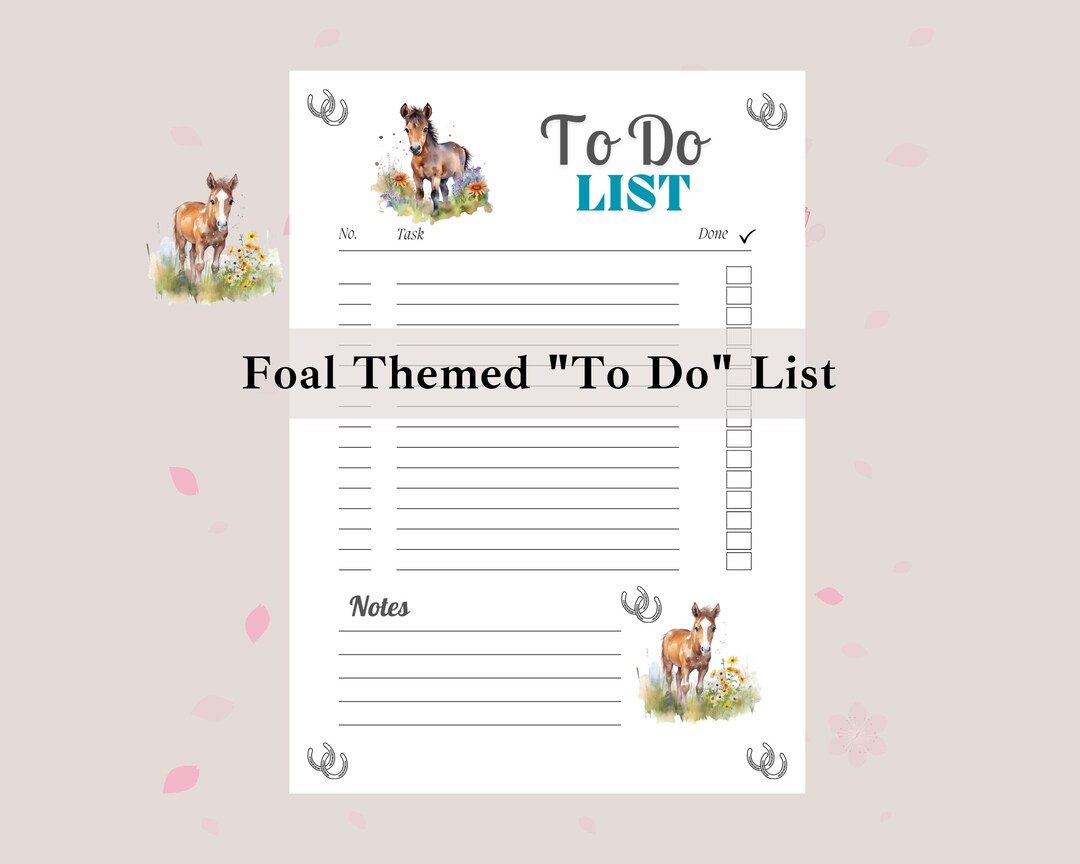 Cute Foal Themed to Do List, Foal List to Do Page Size A4, Printable ...
