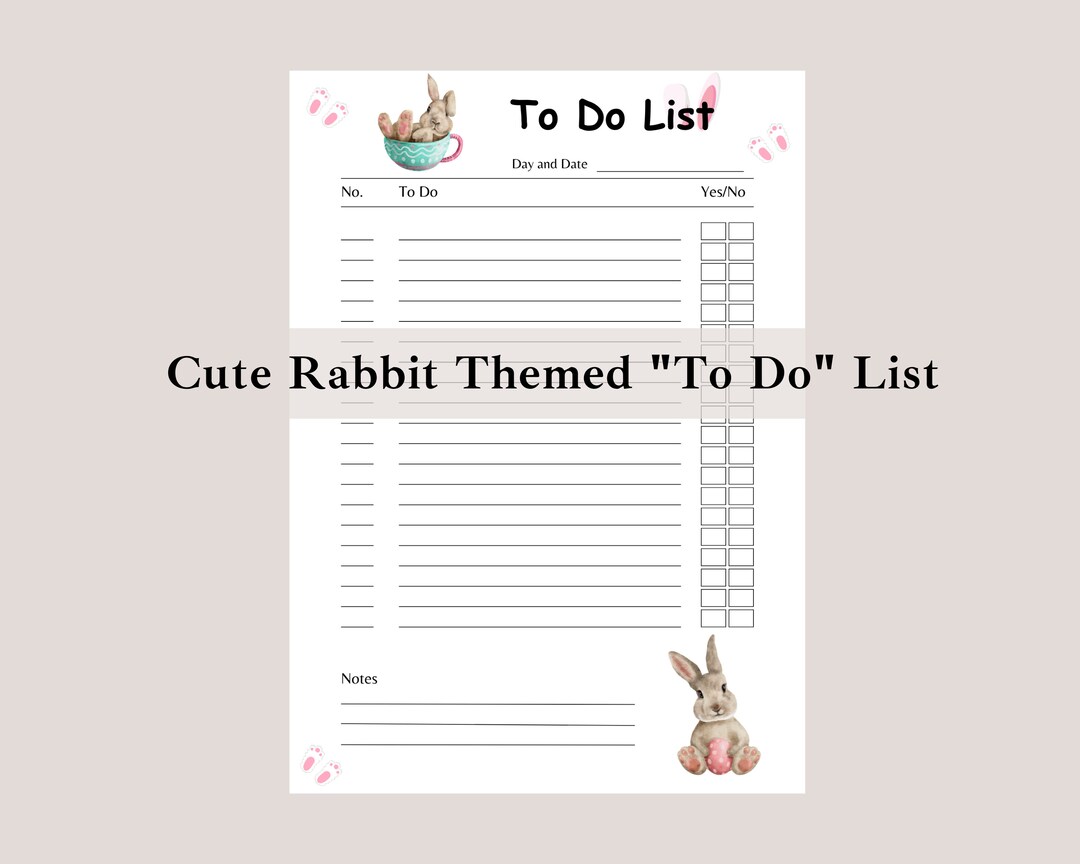 Cute Rabbit Themed to Do List, Rabbit Themed Daily Planner, Rabbit ...