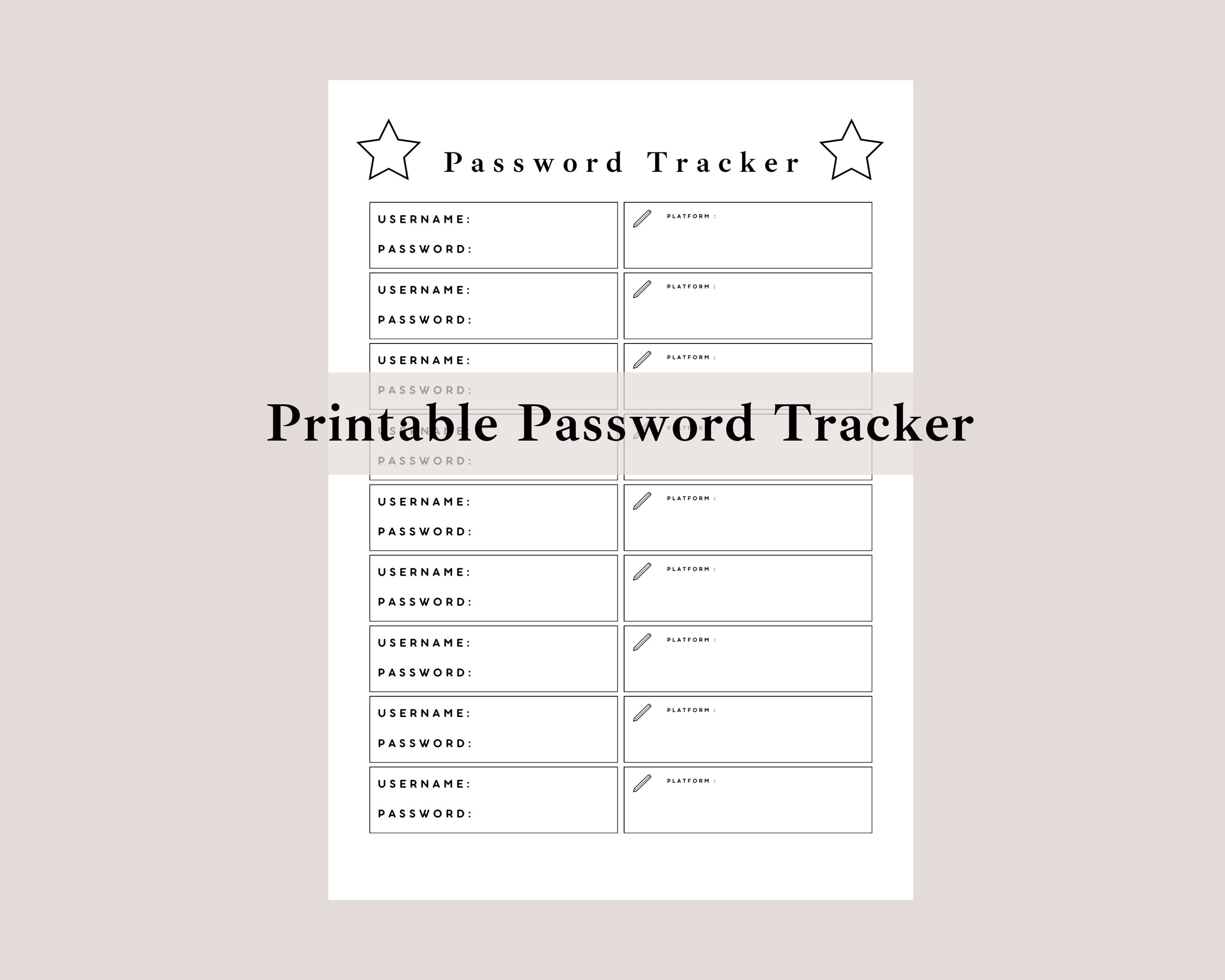 Printable Password Tracker Page, Printable Password Log, Password ...