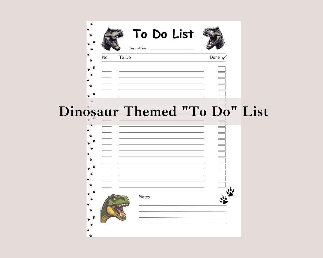 Dinosaur Themed to Do List, Dinosaur Themed Daily Planner, Dinosaur ...