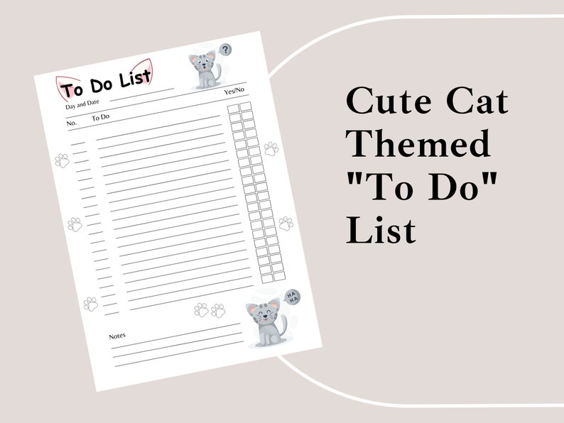 Cat Themed to Do List, Cute Cat to Do List Planner, Printable to Do ...