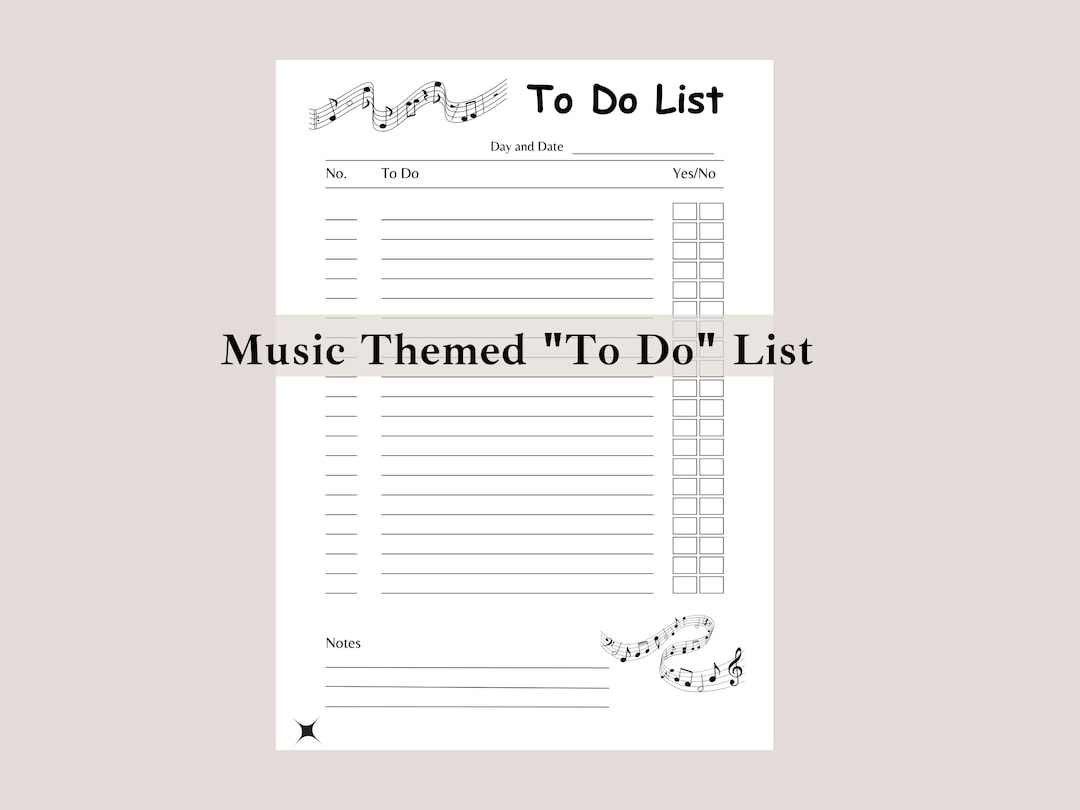 Music Themed to Do List, Music Note Themed Daily to Do List, Printable ...