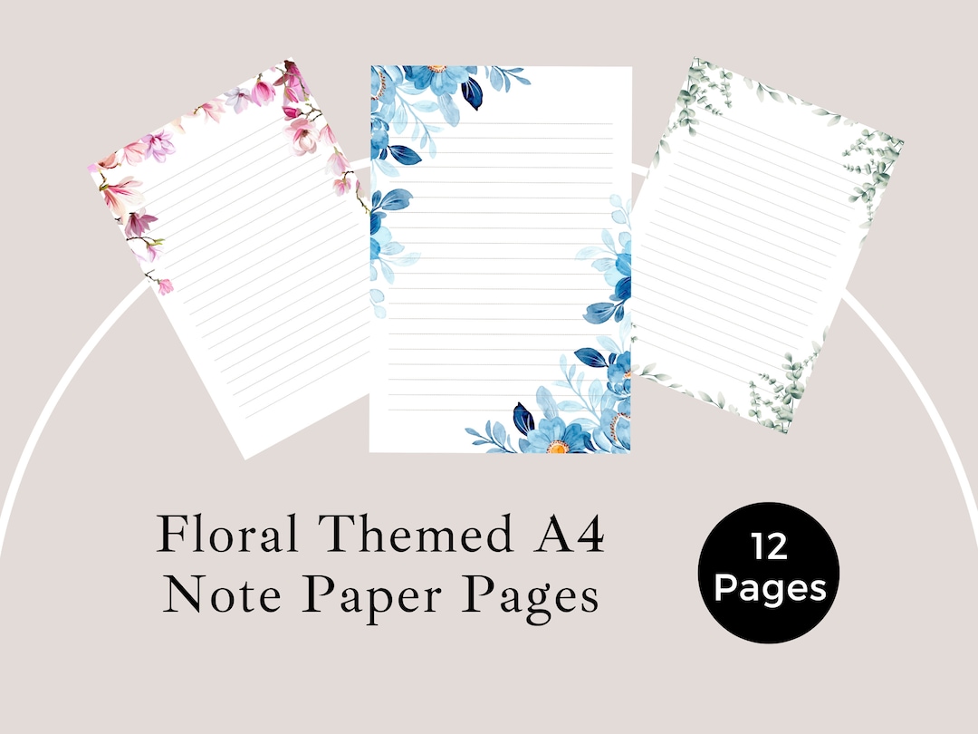 Floral Themed A4 Note Paper Pages, Note Paper for Letter Writing, Lined ...