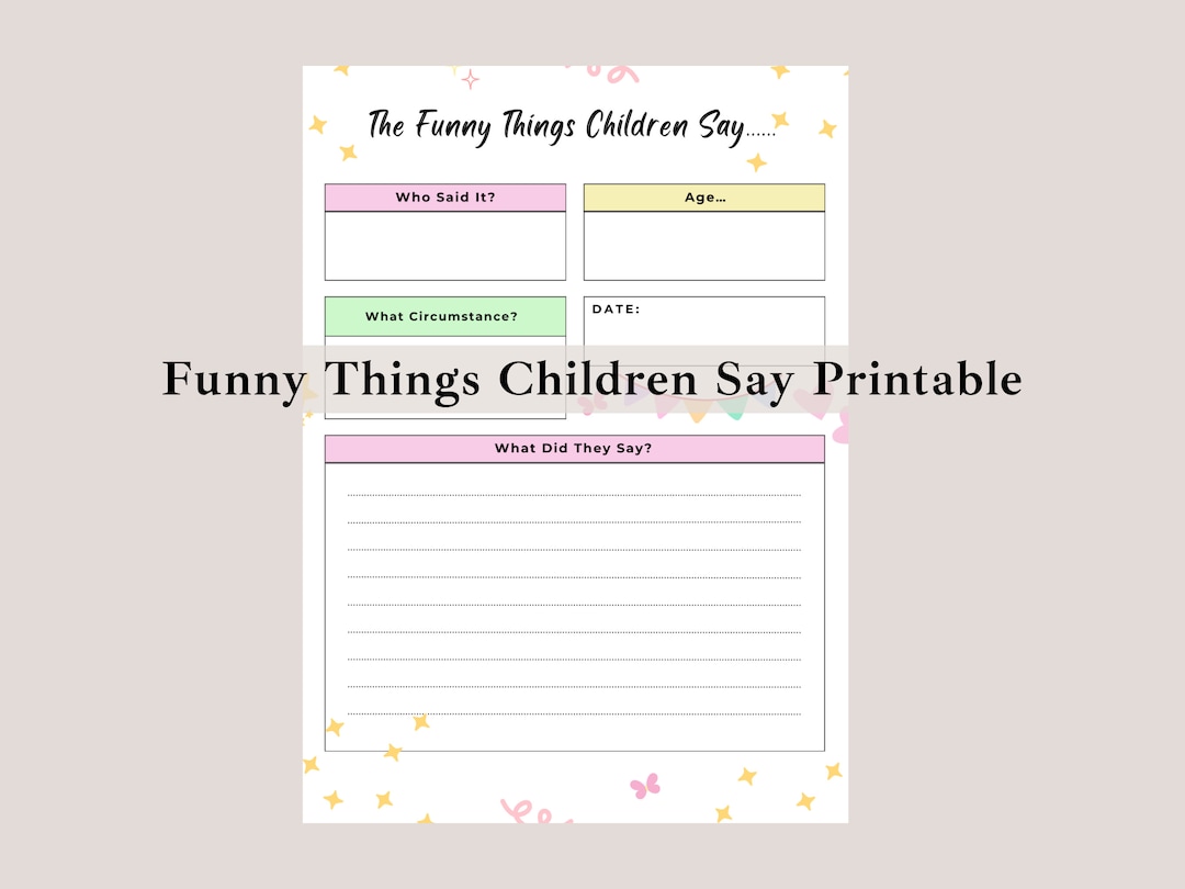 Funny Things Children Say Tracker, Things Our Children Say Note Page ...