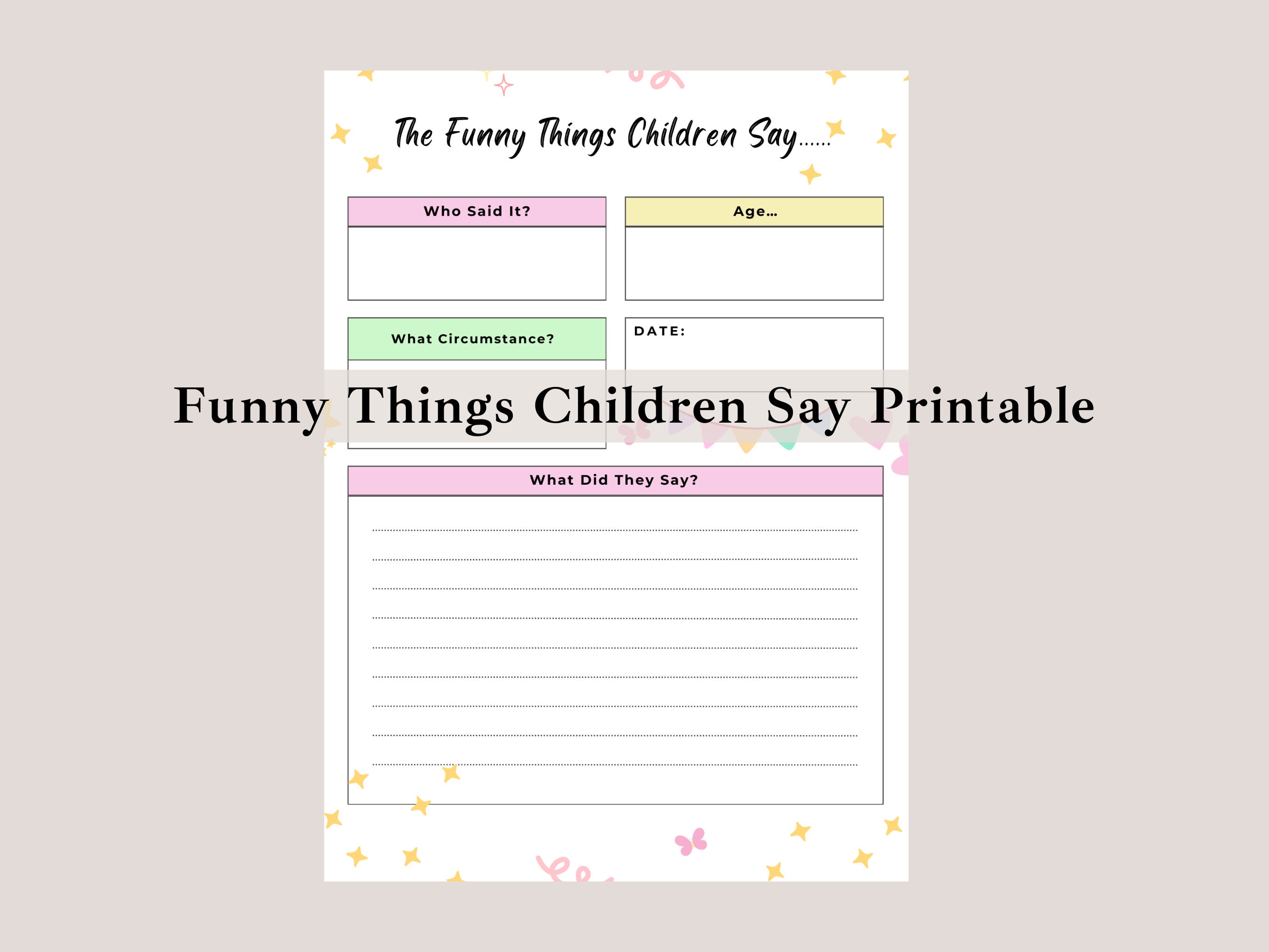 Funny Things Children Say Tracker, Things Our Children Say Note Page ...