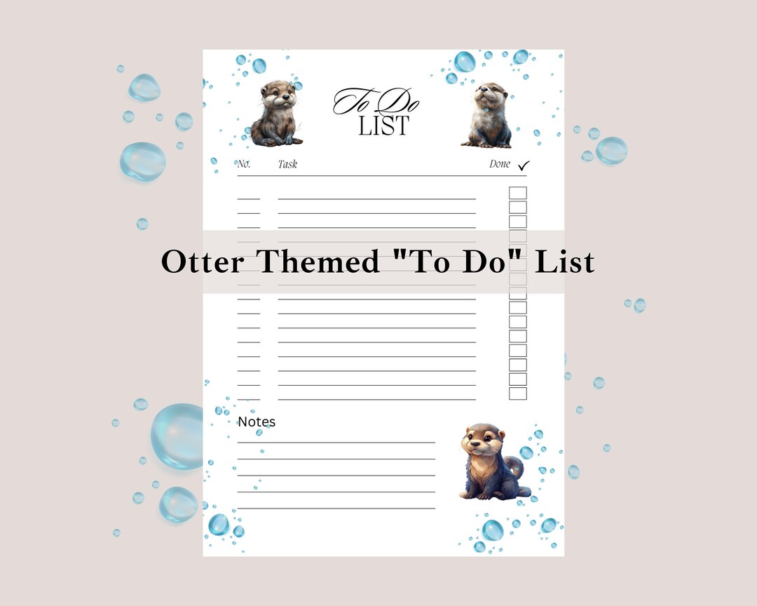 Otter Themed Printable to Do List, Otter Themed Printable Planning Page ...