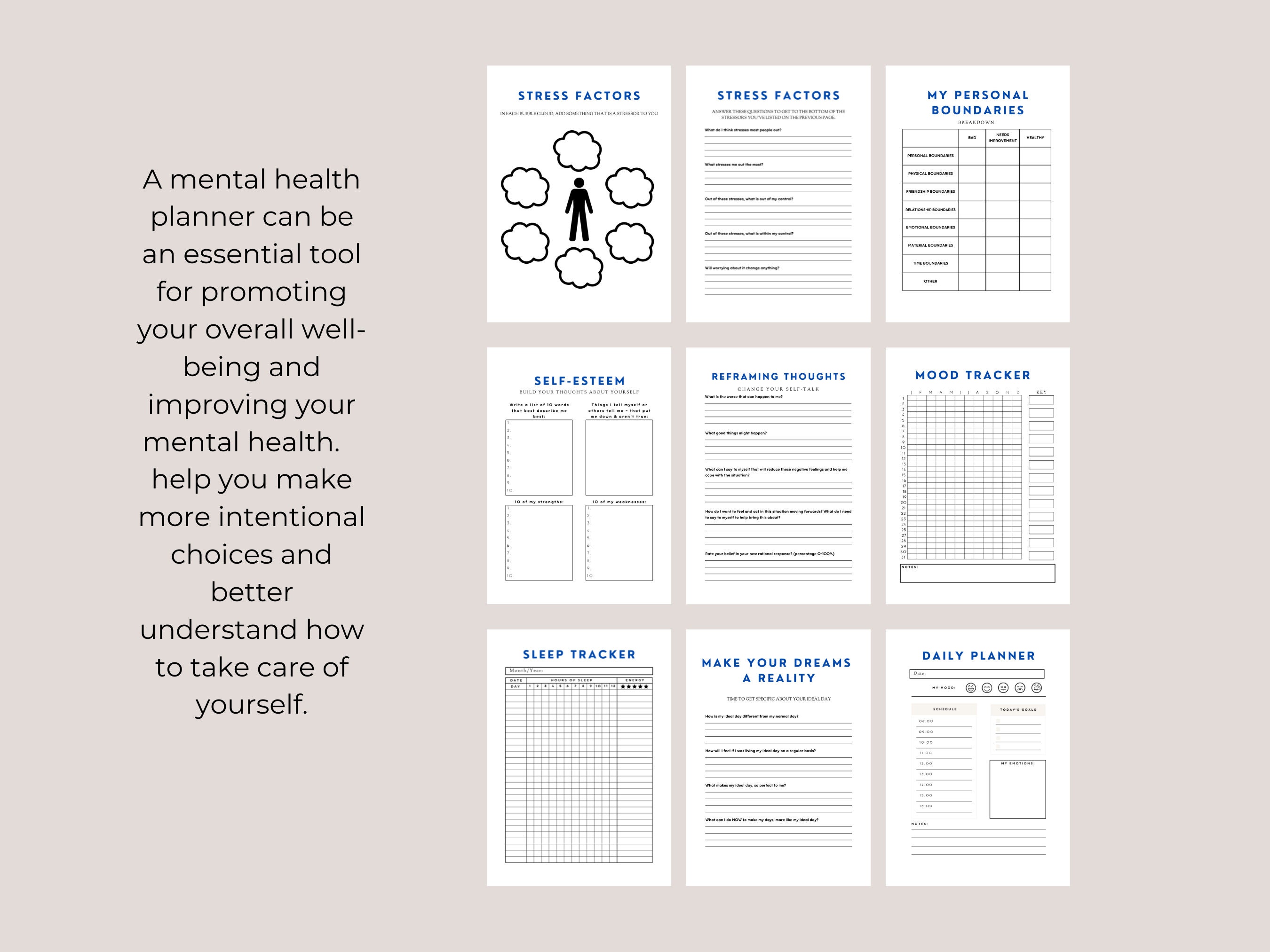 Mental Health Printable Bundle, Mental Health Worksheet Bundle ...