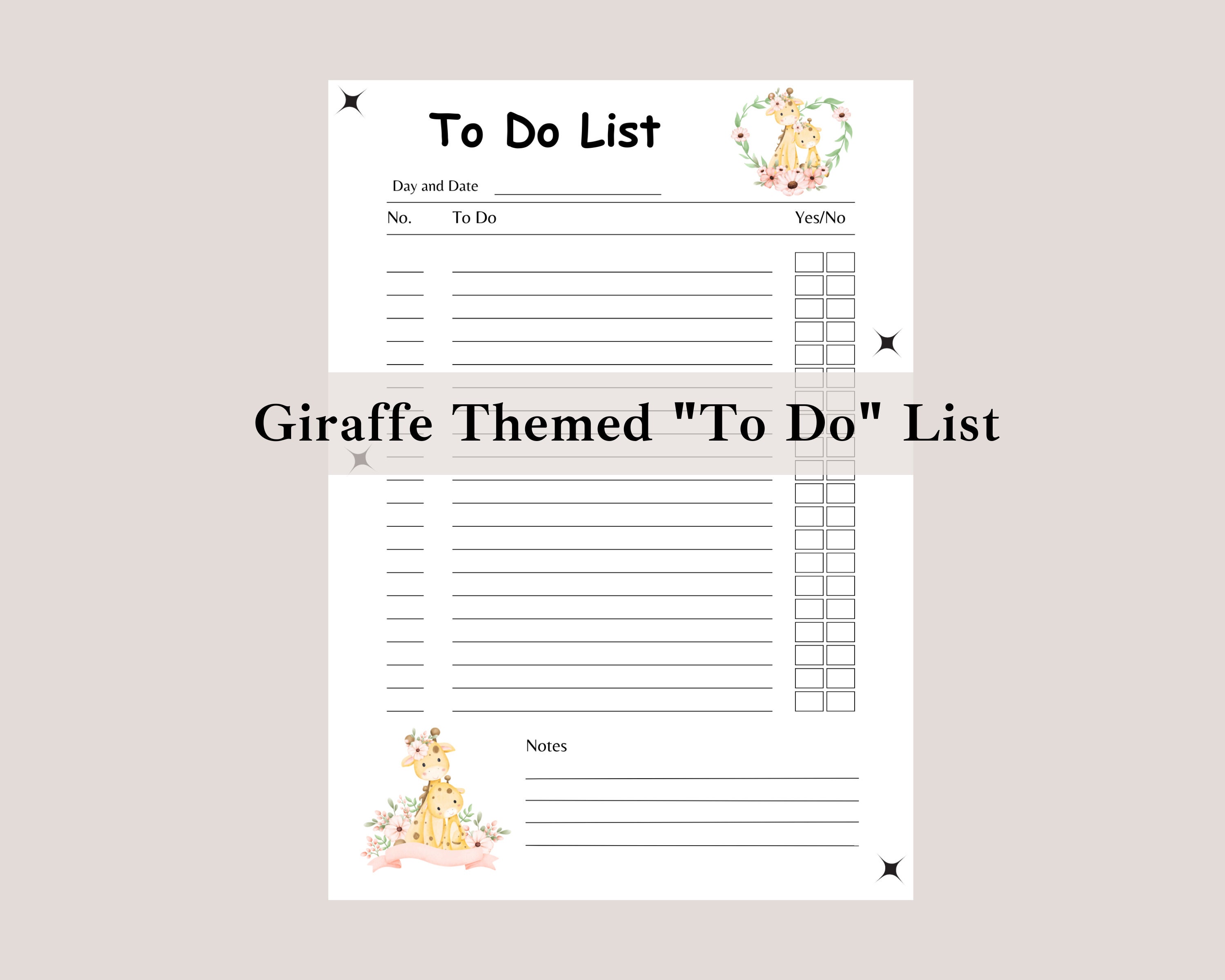 Cute Giraffe Themed Printable Planner Page, Printable to Do List ...