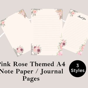 Pink Rose Themed Stationery, Note Paper for Letter Writing, Lined A4 ...