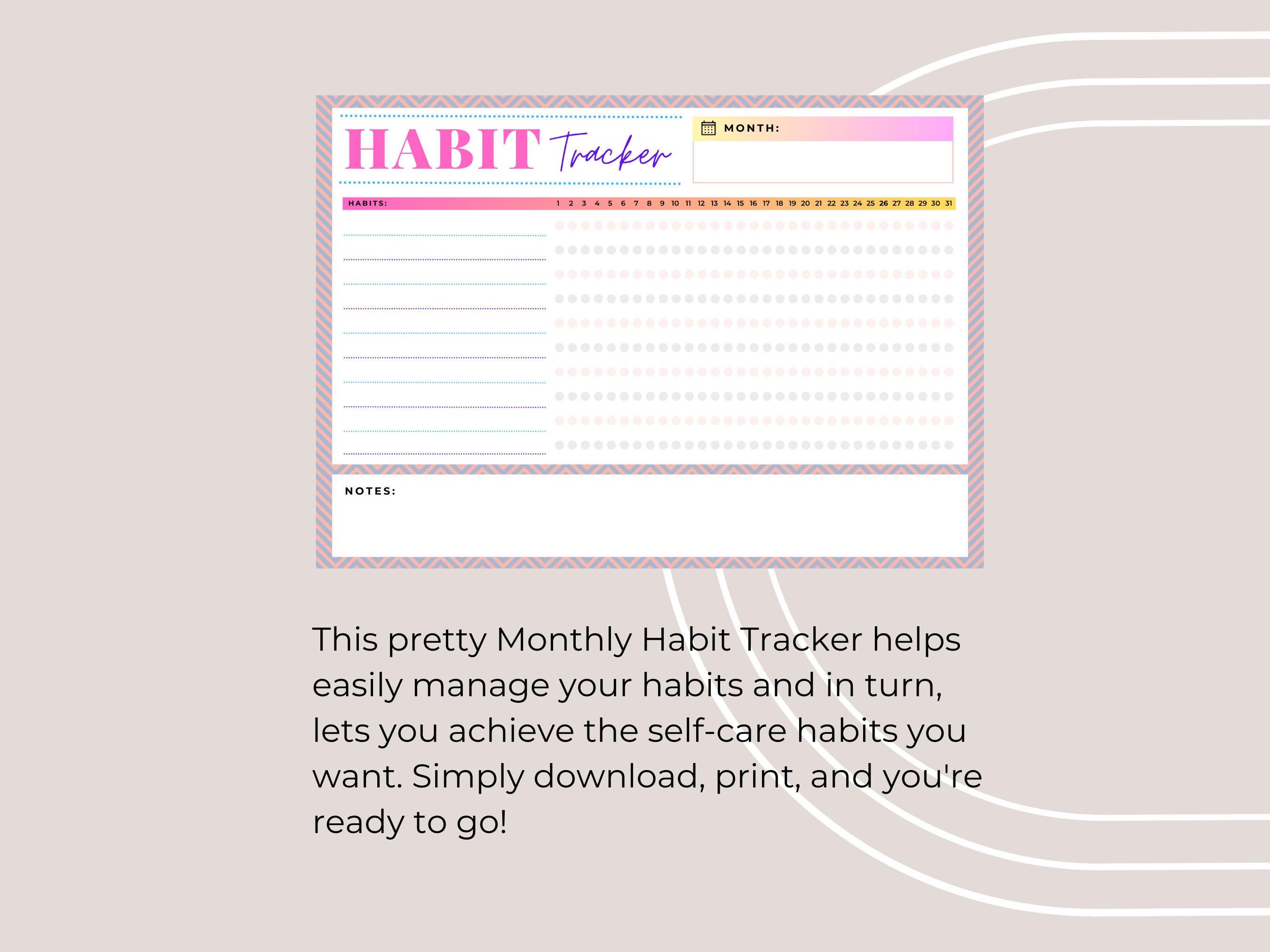 Printable Daily Habit Tracker, Minimalist Monthly Habit Tracker, Pretty ...