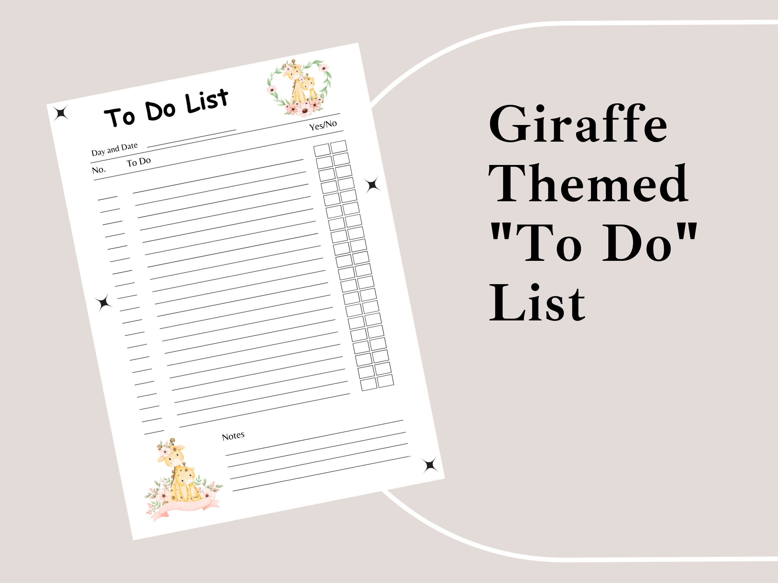 Cute Giraffe Themed Printable Planner Page, Printable to Do List ...