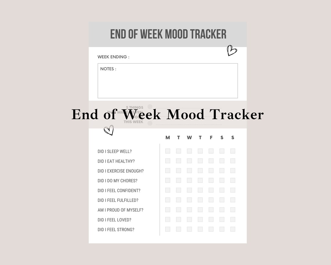 End of Week Mood Tracker, Printable Weekly Mood Tracker, Printable ...