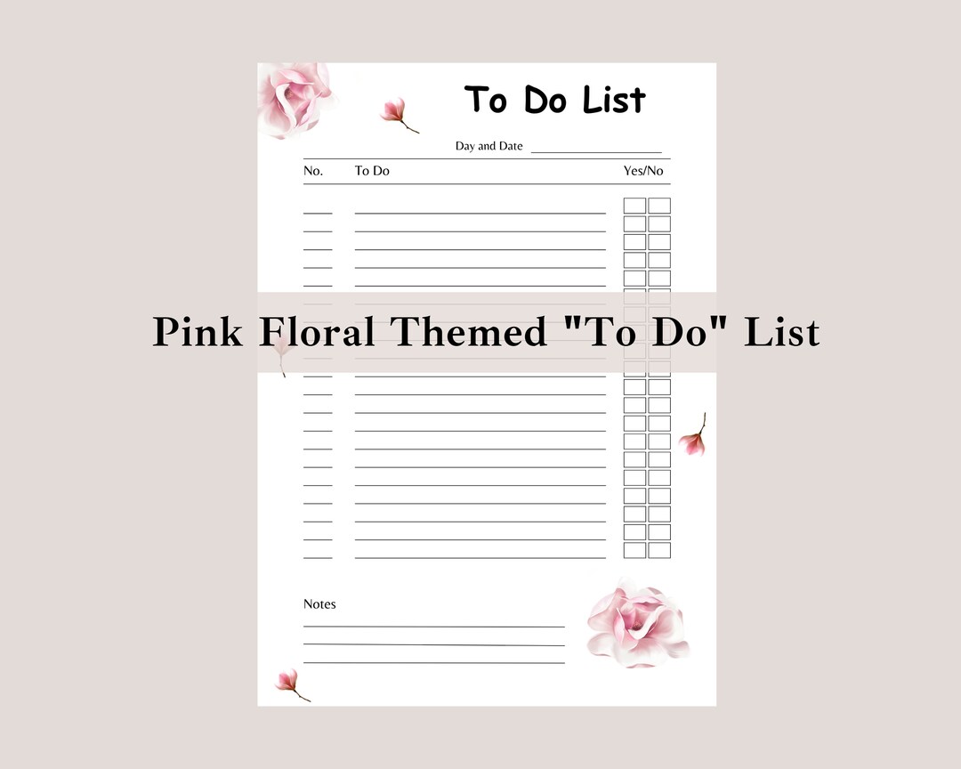 Pink Floral Themed to Do List, Flowery to Do List Planner, Printable ...