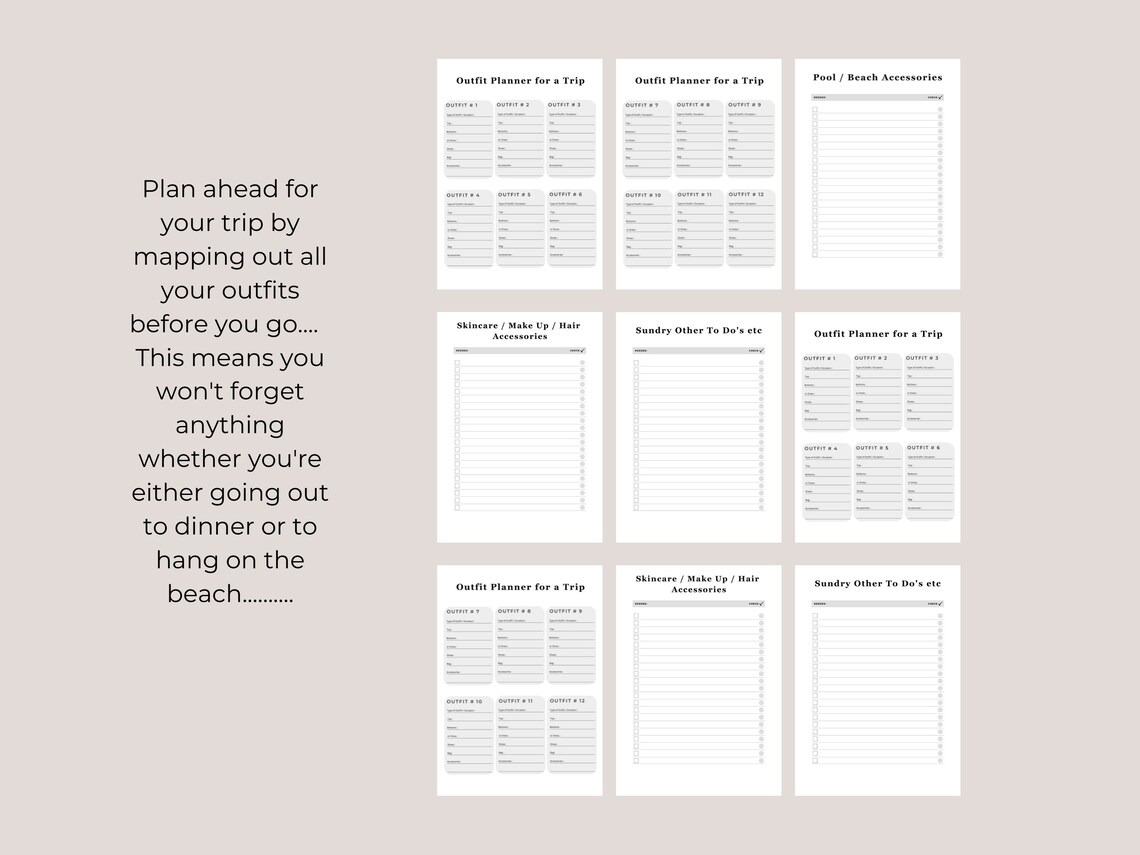 Printable Travel Outfit Planner, Outfit Planners for Holidays ...