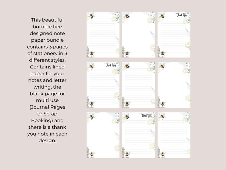 Bumble Bee Printable Stationery - Cute Bee Writing Paper Set – Lined ...