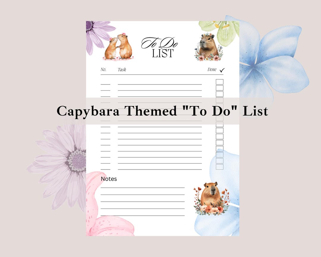 Capybara Themed to Do List Planner, Capybara Printable Daily Planner ...