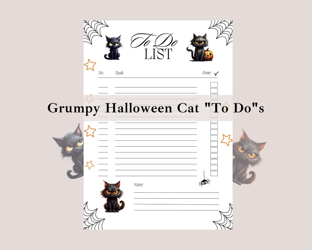 Grumpy Halloween Cat Themed to Do List, Halloween Themed Printable ...
