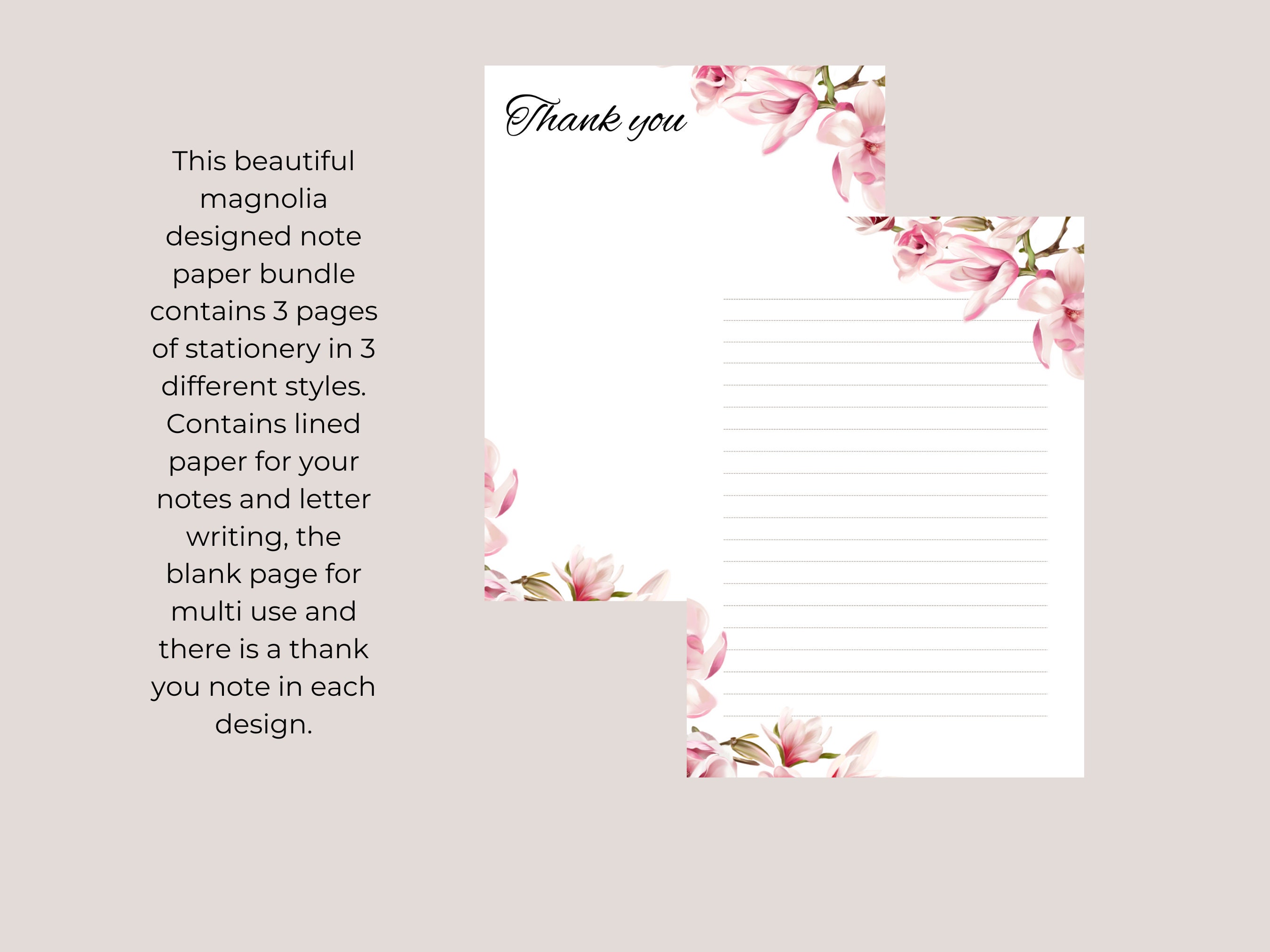 Note Paper for Letter Writing, Magnolia Themed Stationery, Floral ...