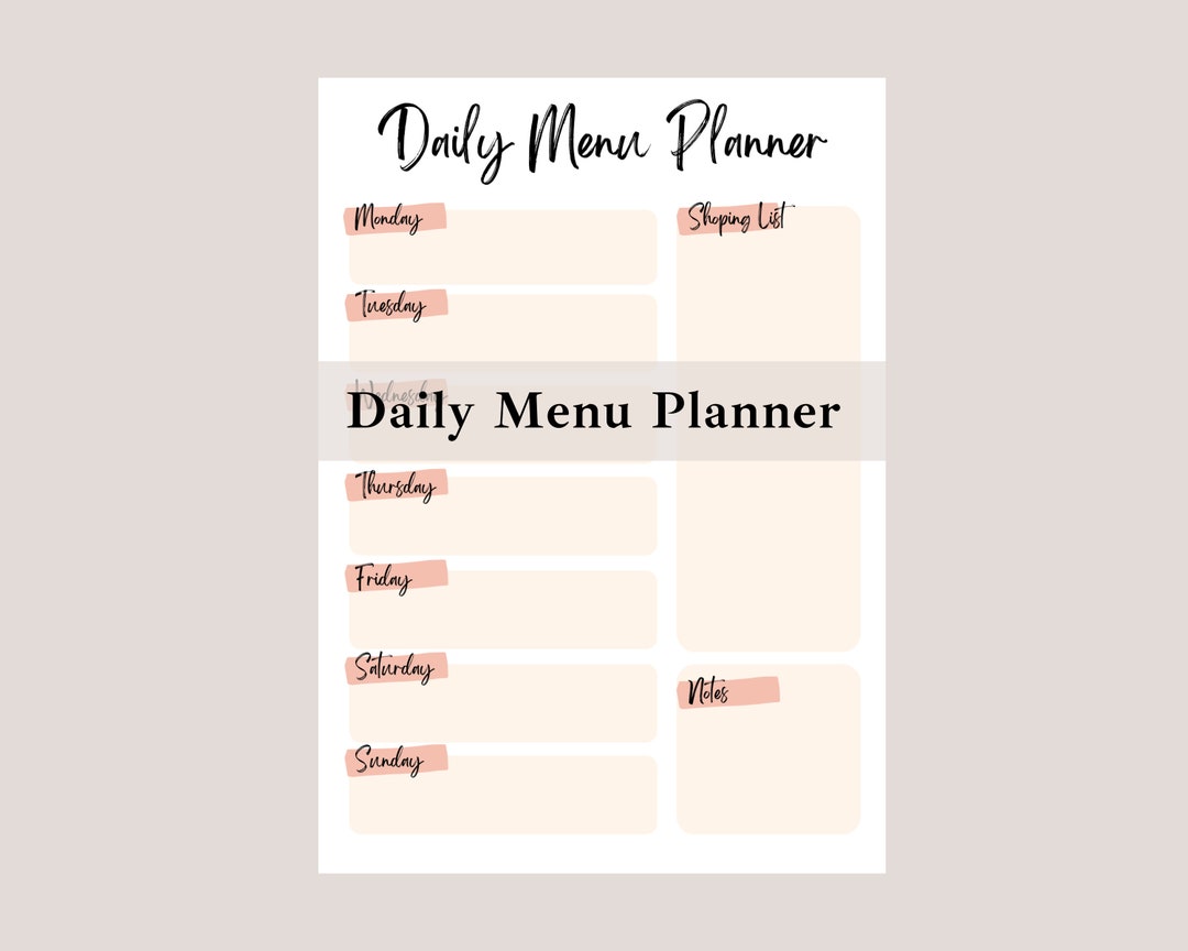 Daily Meal Planner for the Week, Weekly Meal Planner and Shopping List ...