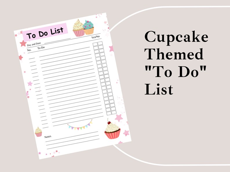 Cupcake Themed to Do List, Cupcake Themed Daily Planner, Cupcake Themed ...