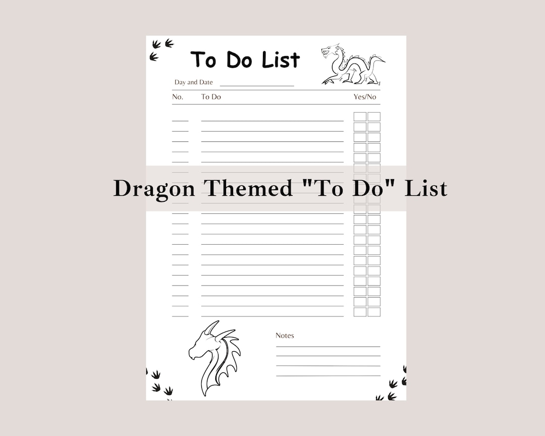 Dragon Themed to Do List, Printable Dragon Themed Planner, Dragon ...