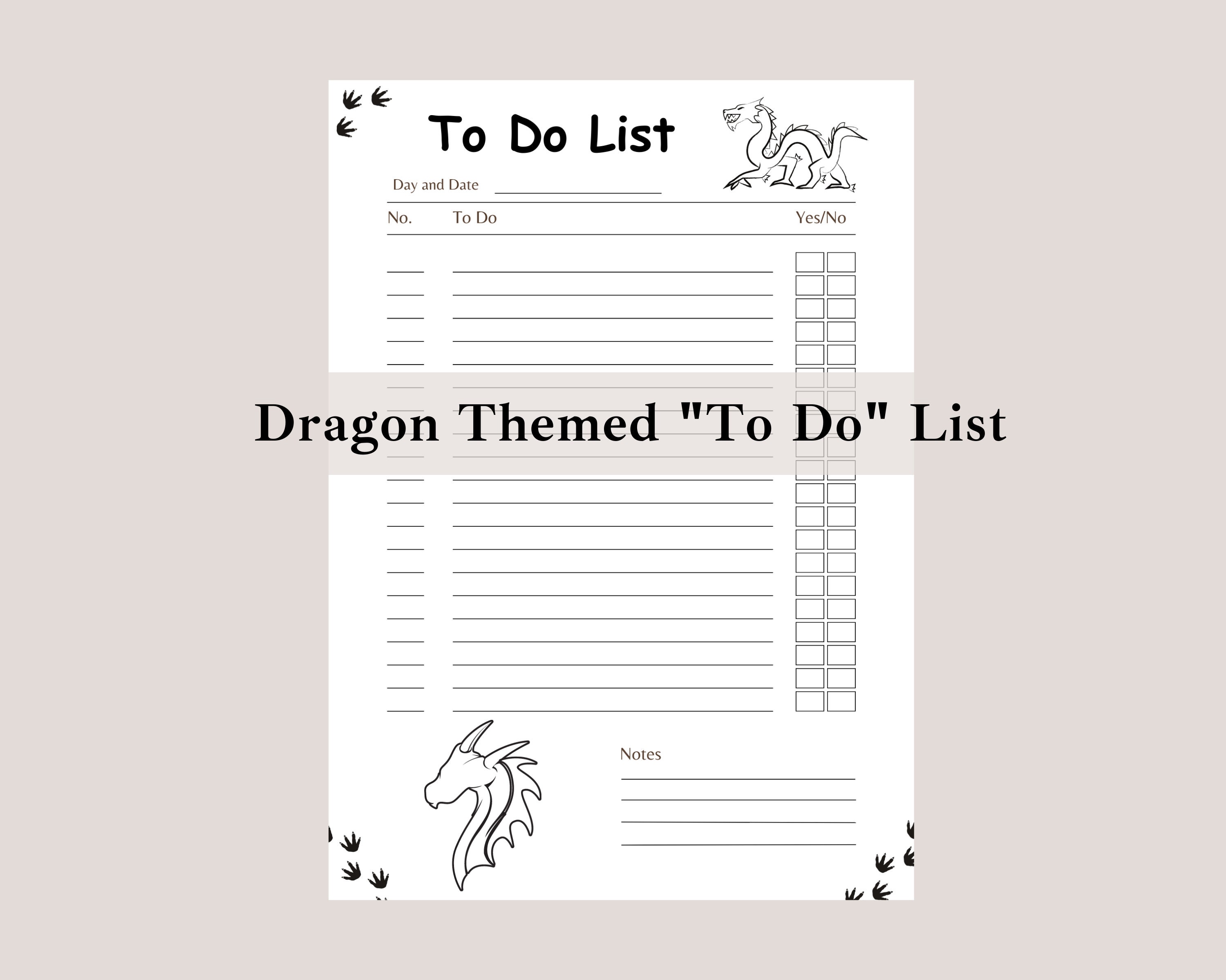 Dragon Themed to Do List, Printable Dragon Themed Planner, Dragon ...
