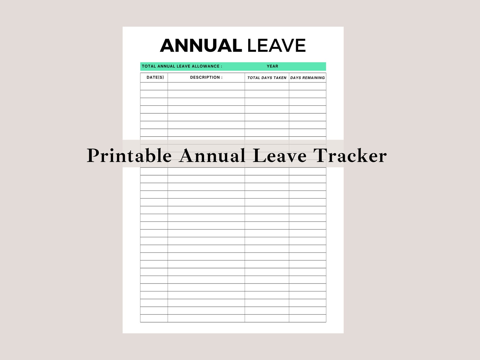 Annual Leave Tracker, Annual Leave Planner Printable, Holidays From ...