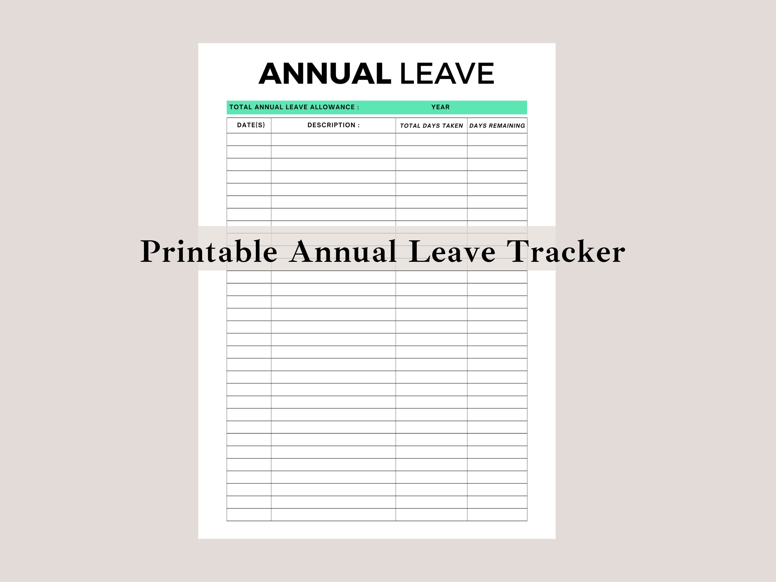 Annual Leave Tracker, Annual Leave Planner Printable, Holidays From ...