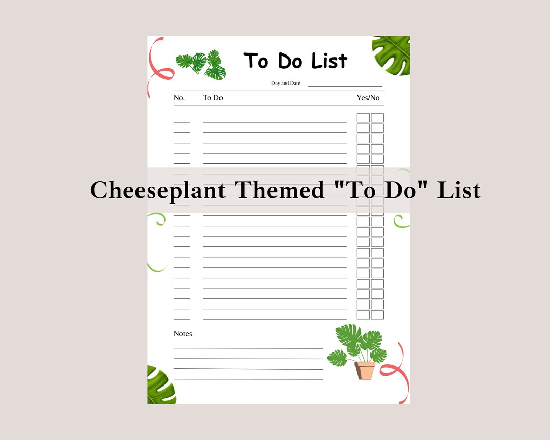 Cute Themed to Do List Printable, Cheeseplant Themed Stationery ...