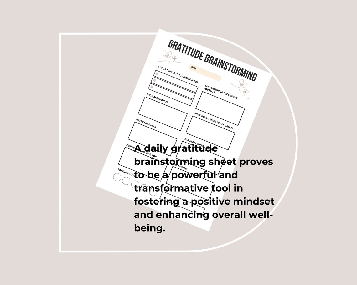 Gratitude Brainstorming Printable, Daily Gratitude Journal PDF, Daily ...