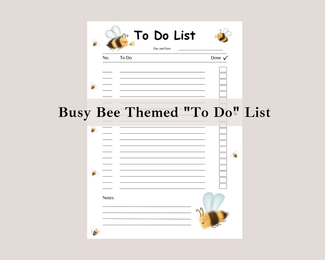 Bumble Bee Themed Stationery, Bumble Bee Themed to Do List, Honey Bee ...