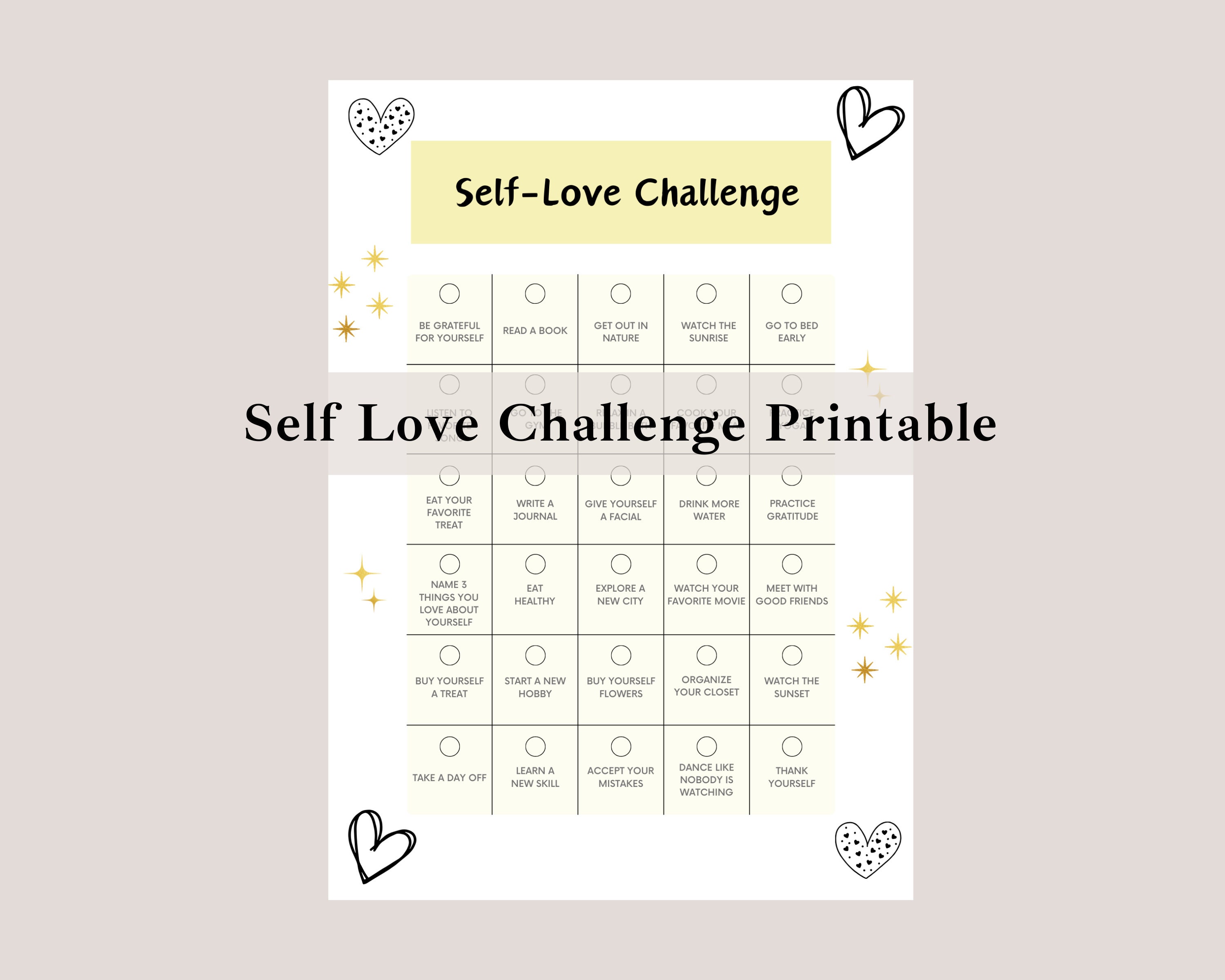 Printable Self Love Challenge, Printable Mindset Challenge, Self Care ...