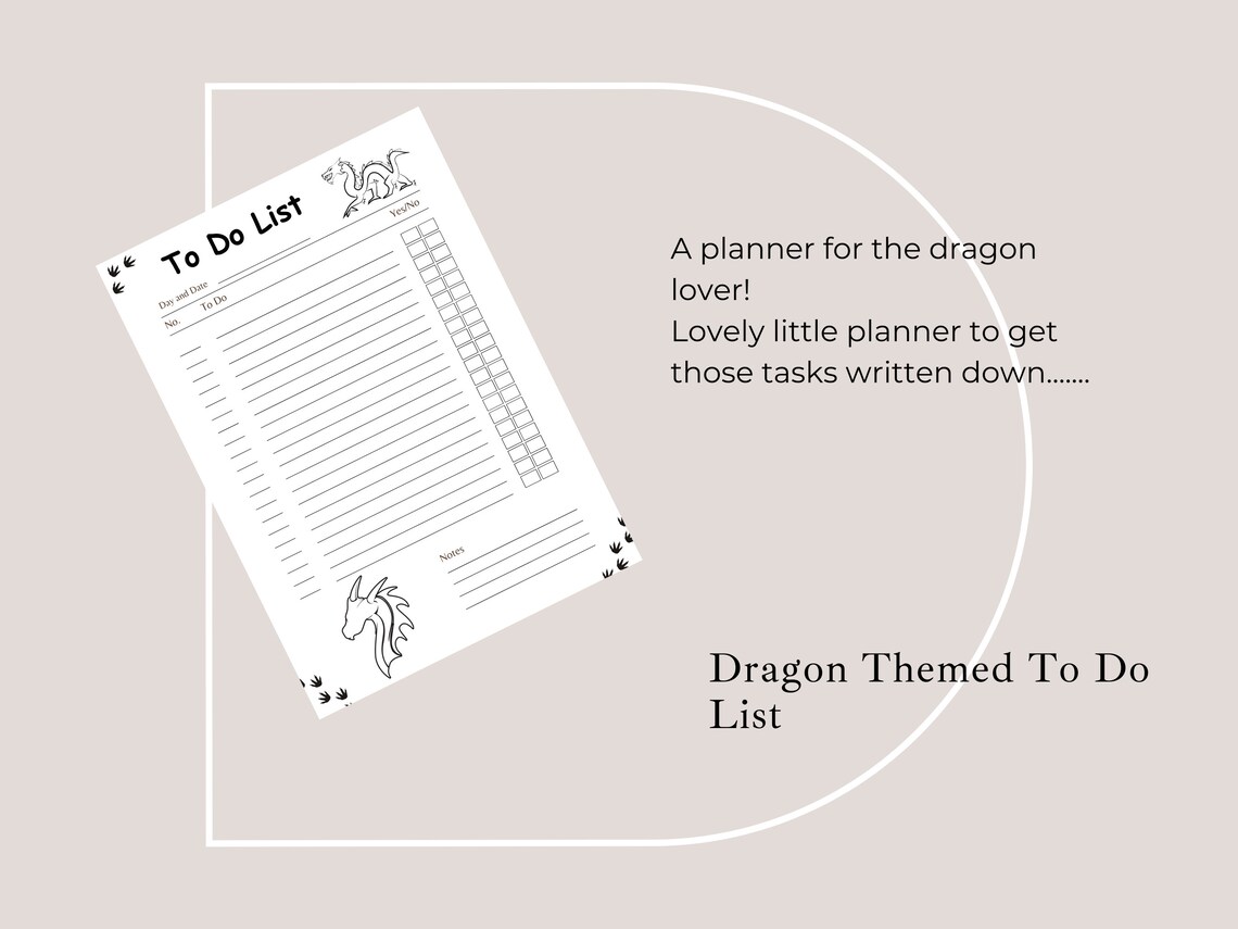 Dragon Themed to Do List, Printable Dragon Themed Planner, Dragon ...