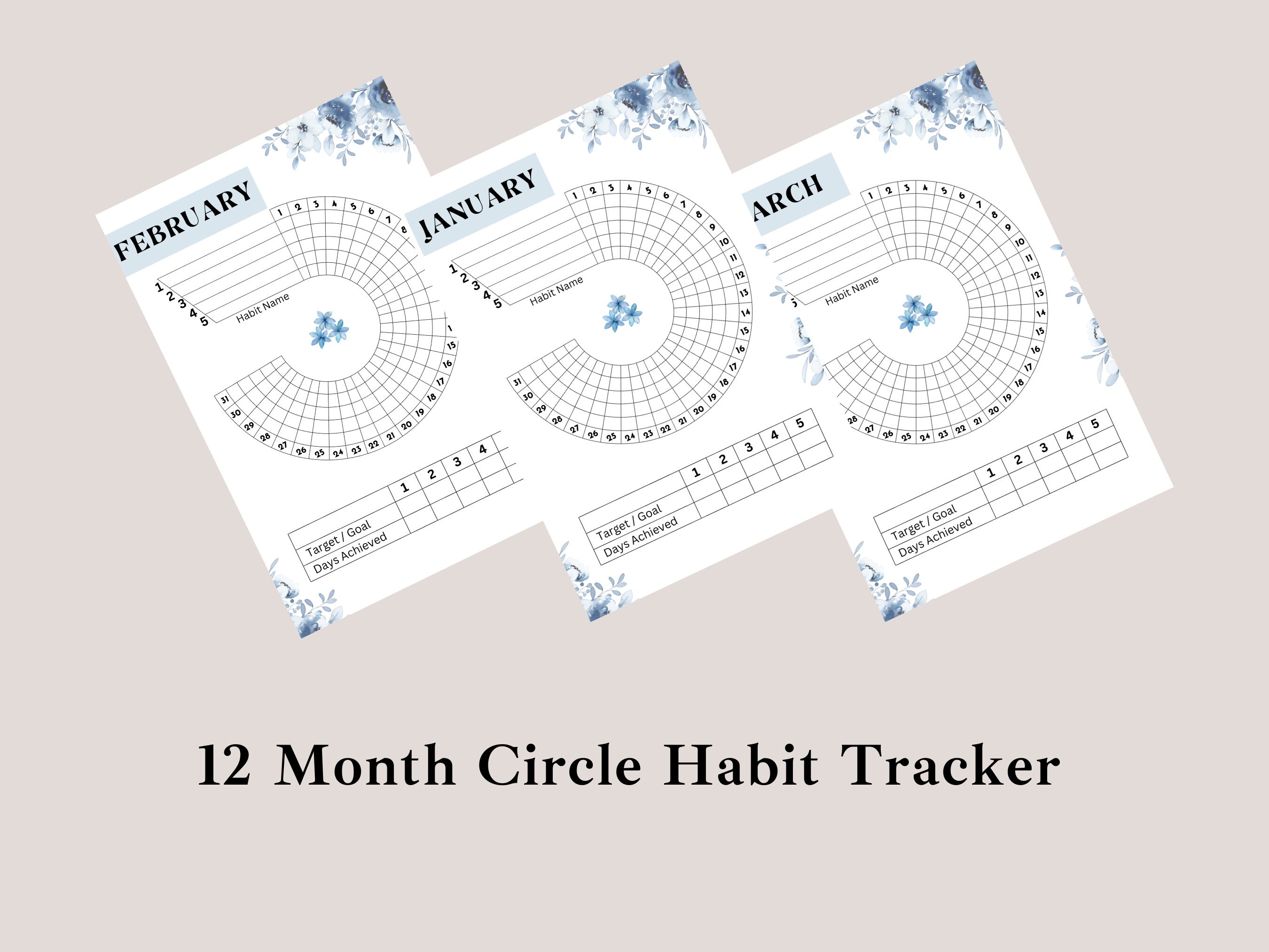 Circle Habit Tracker, Blue Themed Circle Habit Tracker, Routine Tracker ...