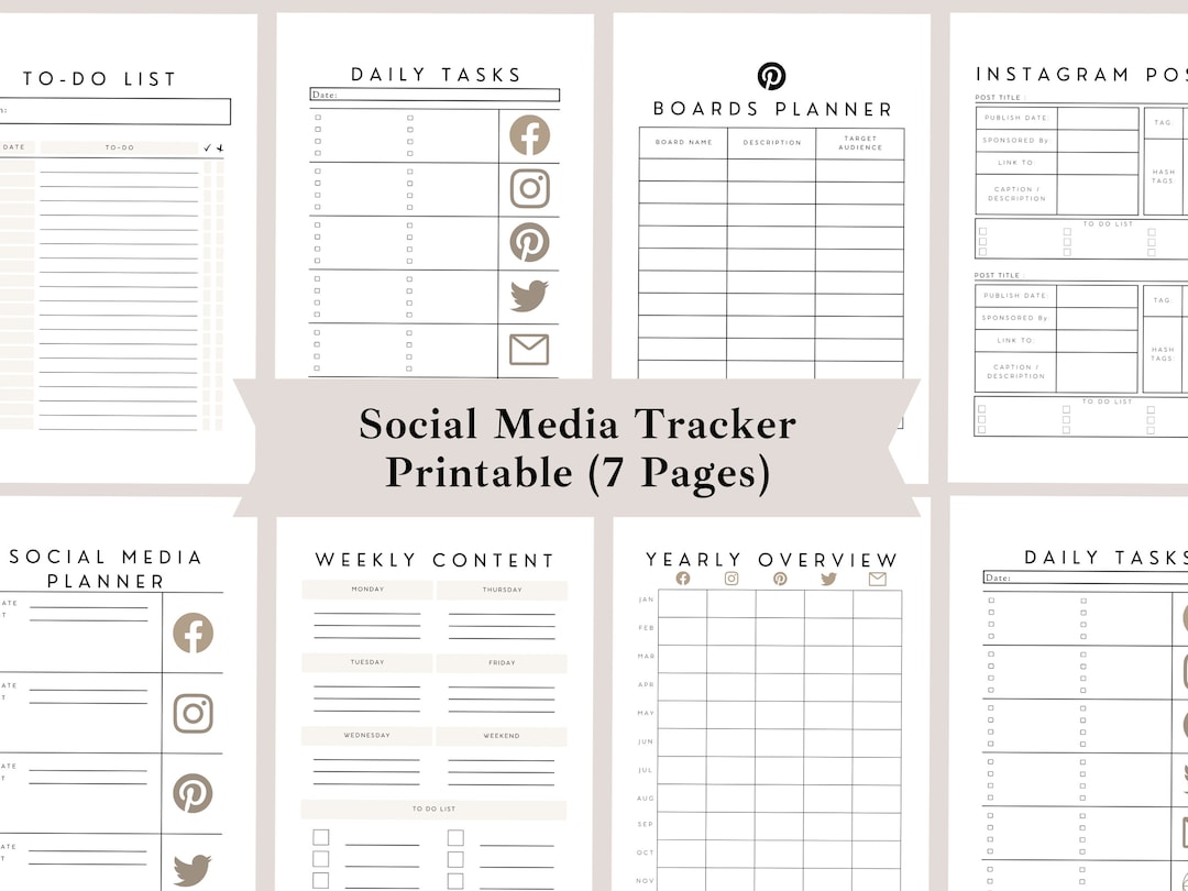 Social Media Tracker Printable, Printable Social Media Planning Pack ...