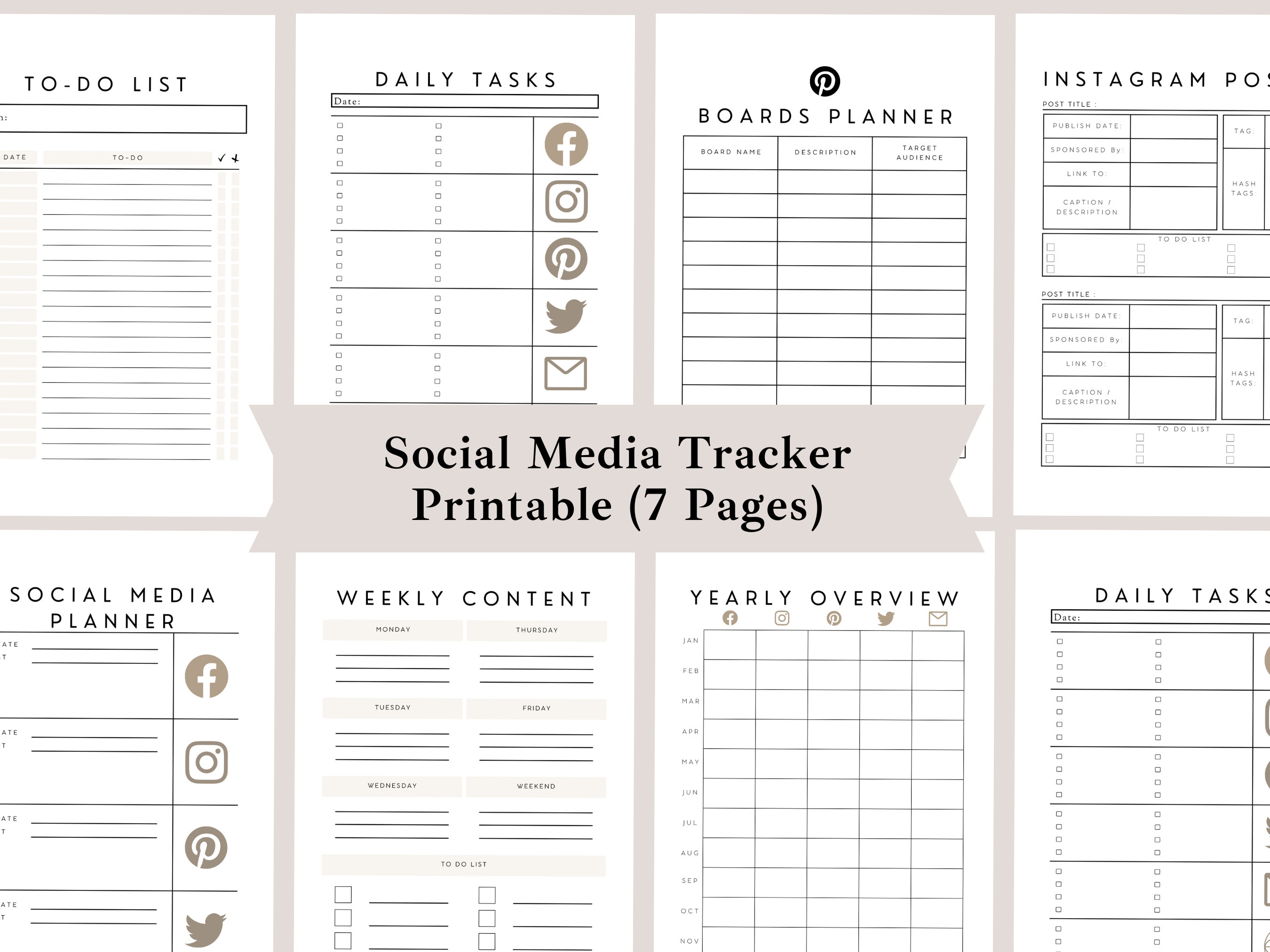 Social Media Tracker Printable, Printable Social Media Planning Pack ...