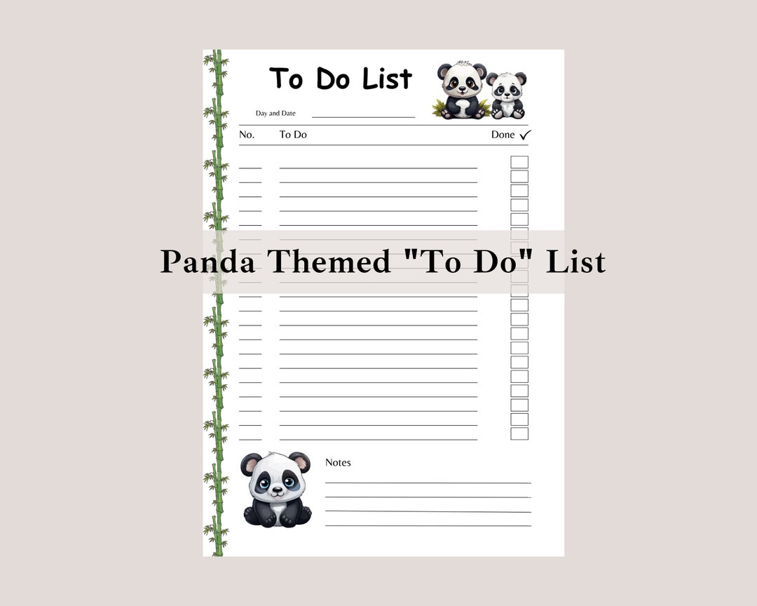 Panda Themed Stationery, Panda Themed to Do List, Panda Themed ...
