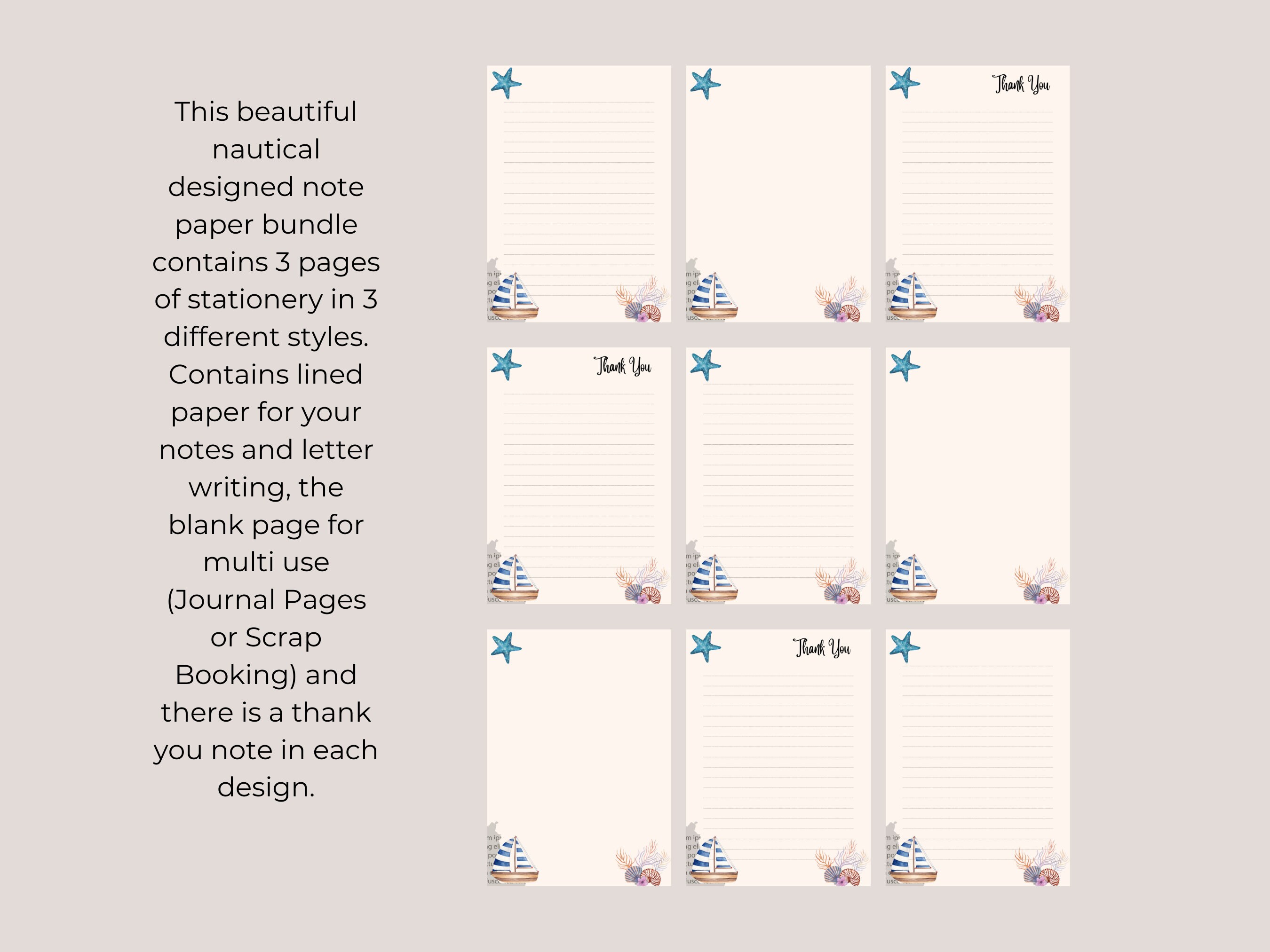 Nautical Themed A4 Note Paper Pages, Note Paper for Letter Writing ...
