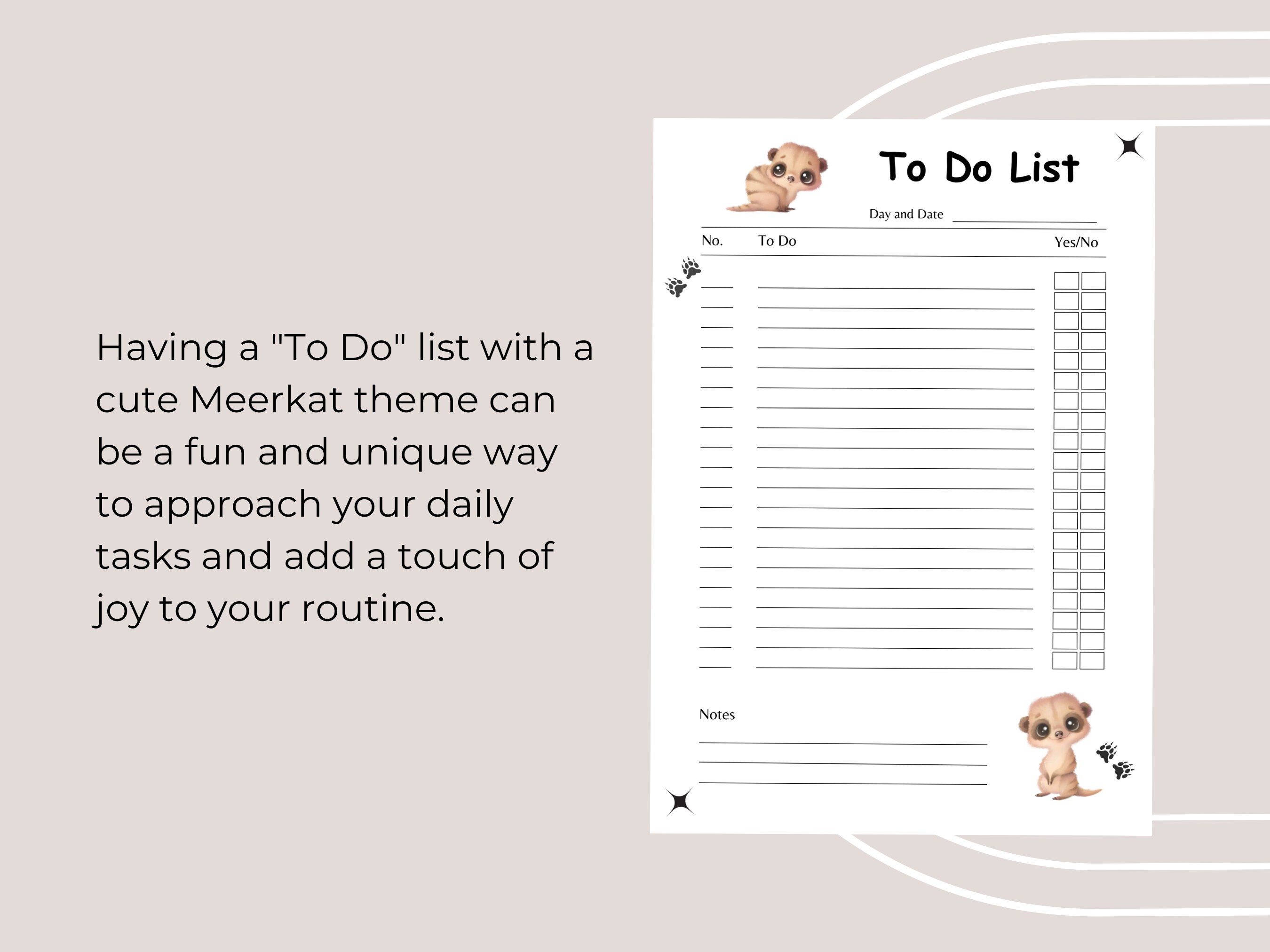 Printable to Do List Planner, Cute Meerkat Themed to Do List, Meerkat ...