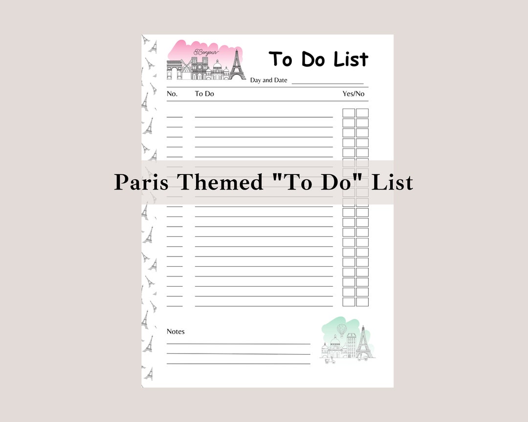 Paris Themed to Do List, Paris Themed Daily Planner, Paris Themed Daily ...