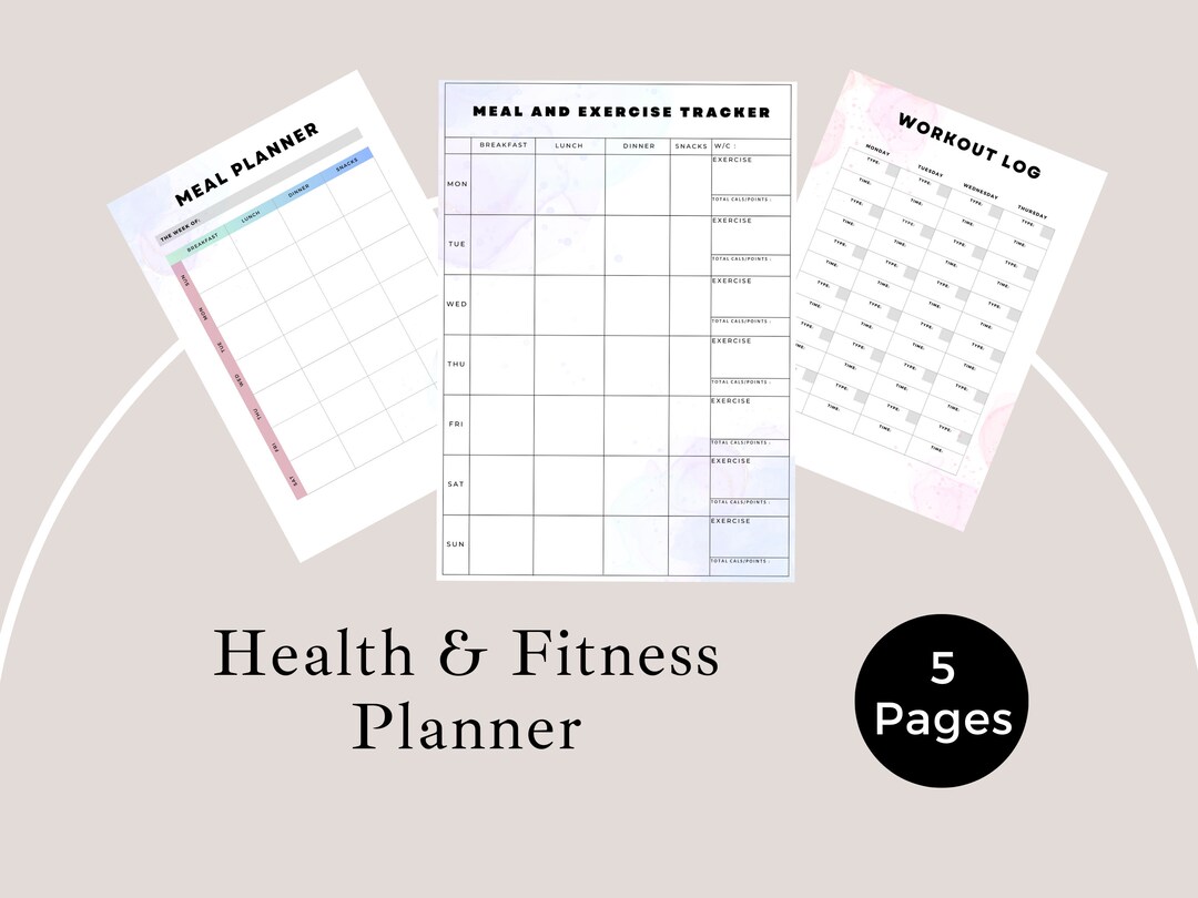Weekly Meal and Exercise Tracker, Printable Health and Fitness Bundle ...