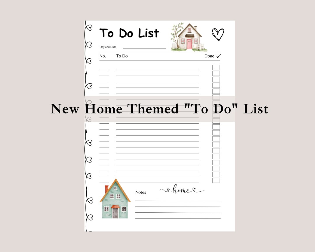 Printable to Do List for New Home, New Home Themed to Do List, New Home ...