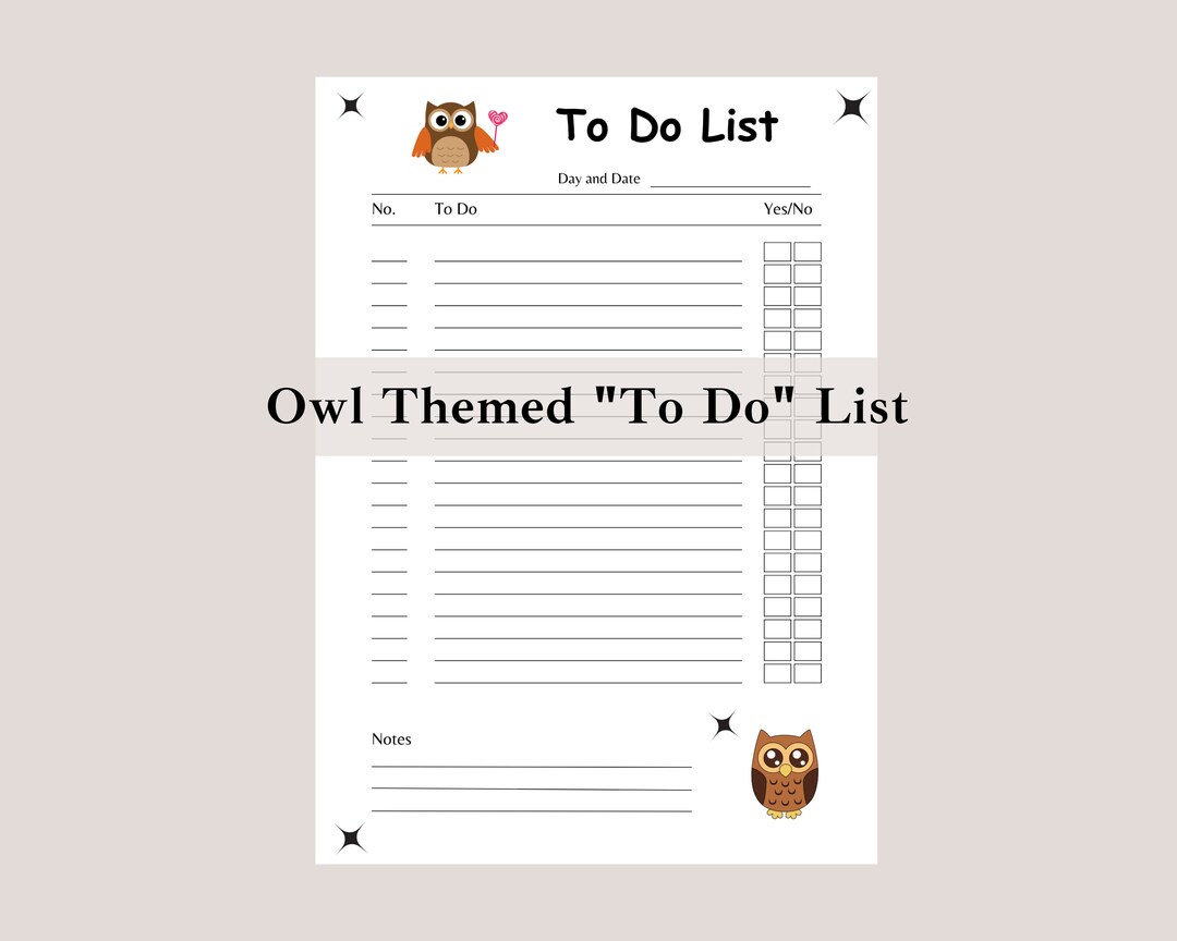 Printable to Do List, Owl Themed to Do List, Owl Themed Daily Planner ...