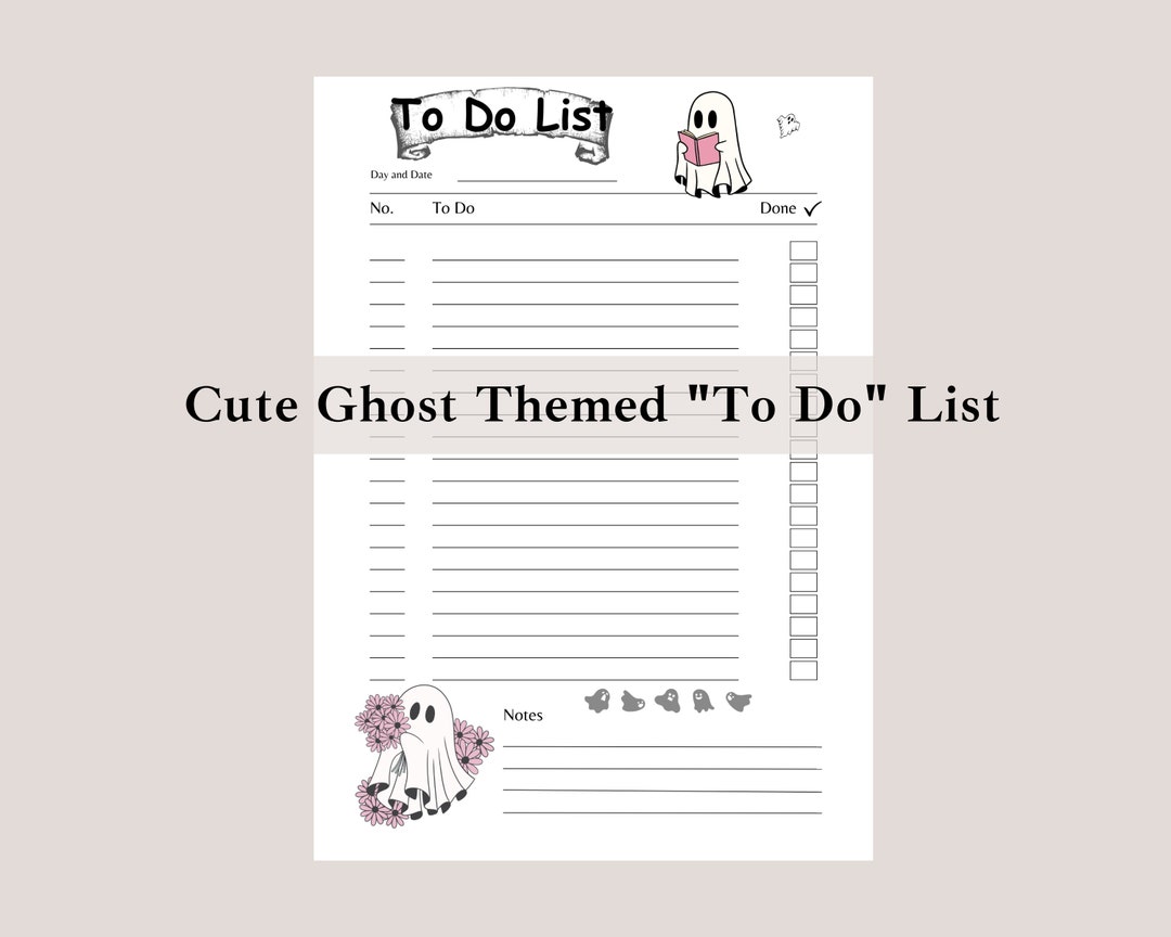 Cute Ghost Themed Stationery, Cute Ghost Themed to Do List, Ghost ...